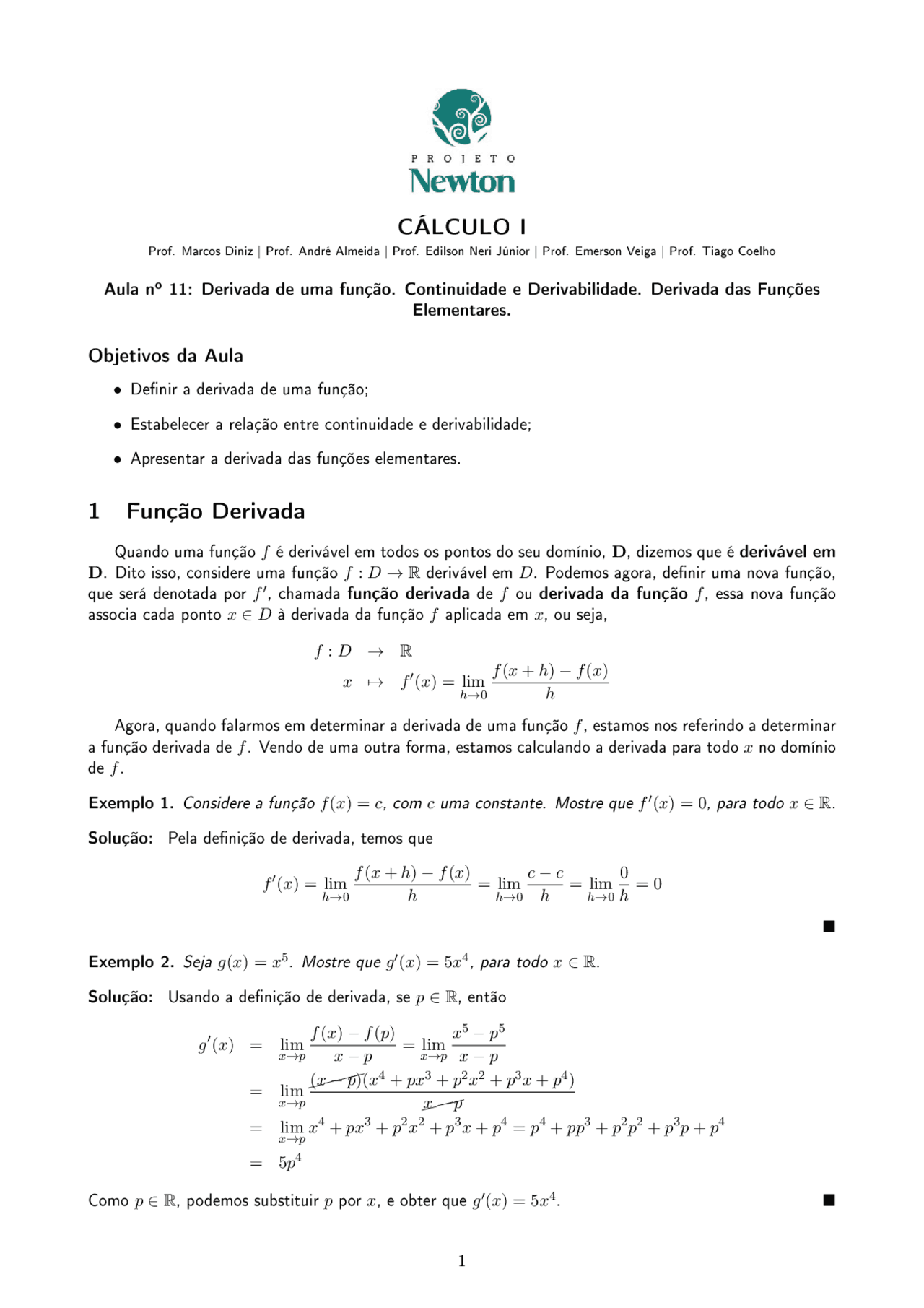 CÁLCULO I 1 Função Derivada | Dispense Calcolo I | Docsity