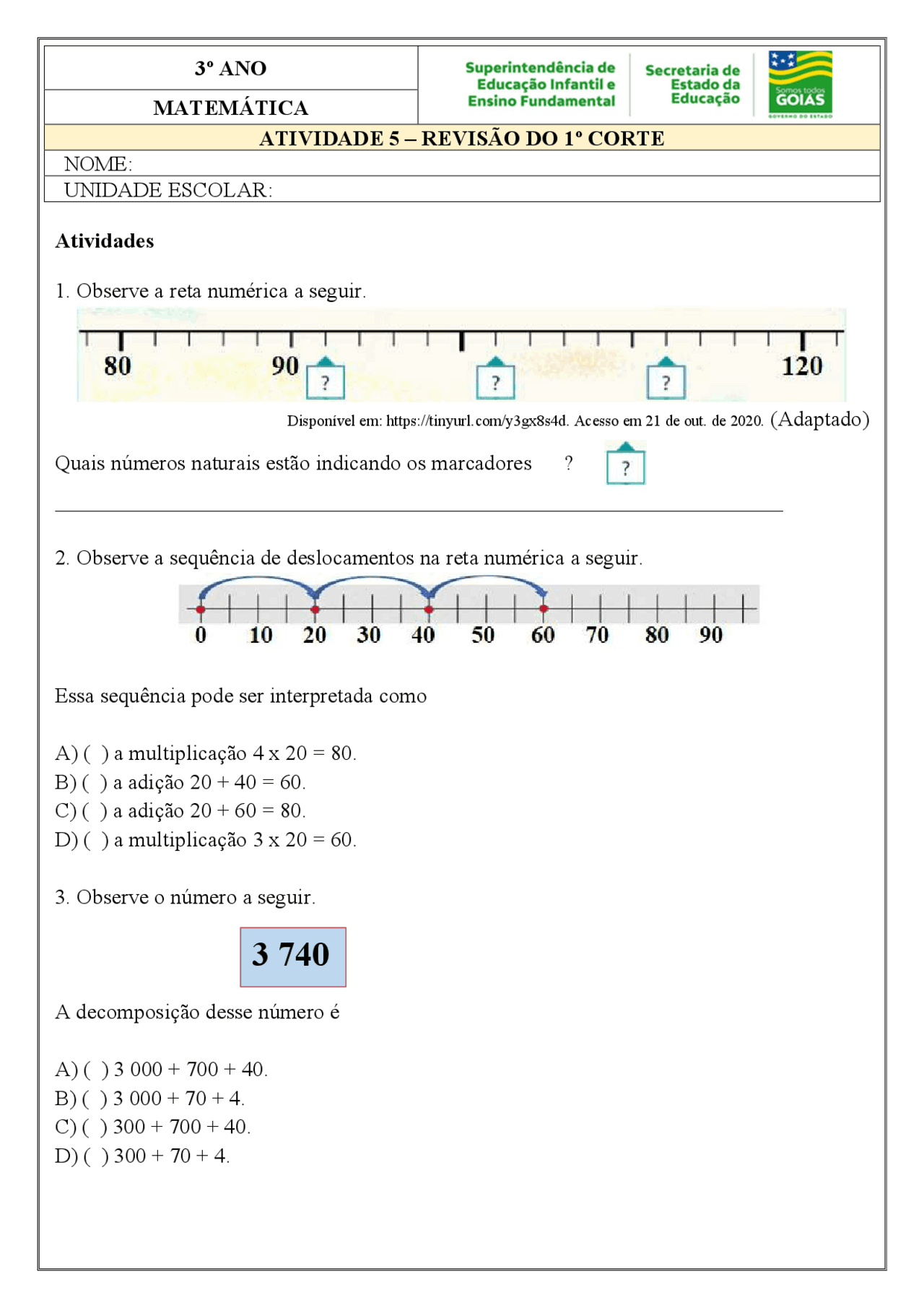Atividades 1. Observe a reta numérica a seguir. | Exercícios Matemática ...