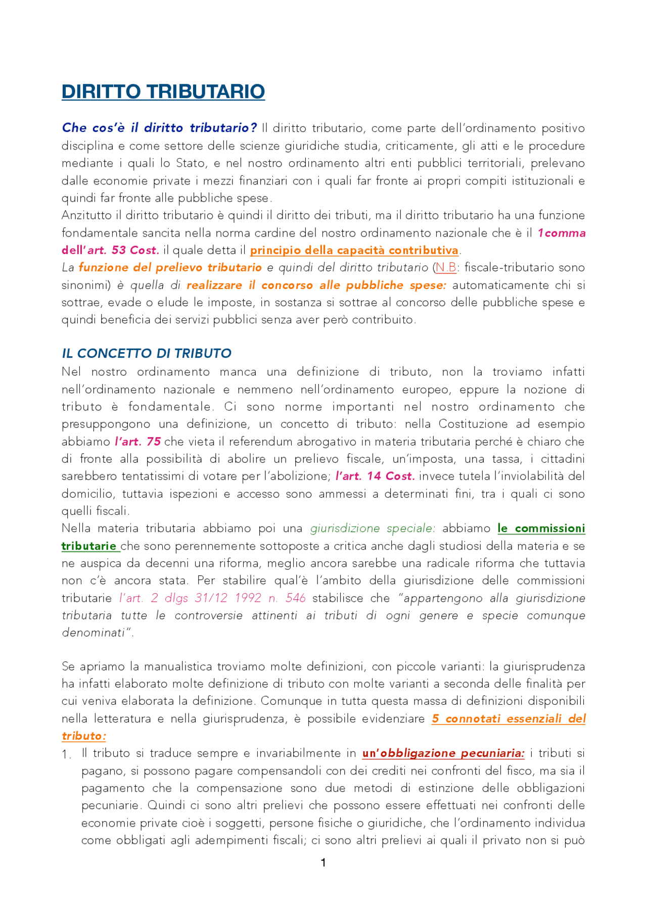 Riassunti Diritto Tributario | Sbobinature di Diritto Tributario | Docsity