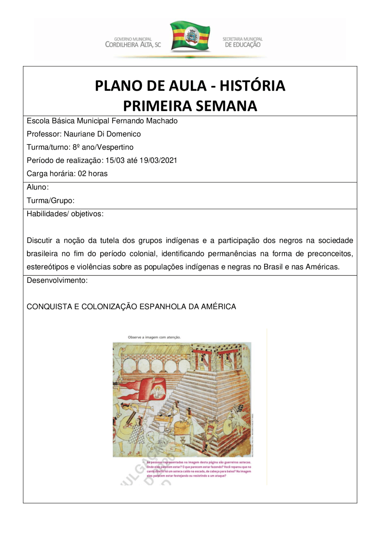 Plano De Aula Notas De Aula História Docsity