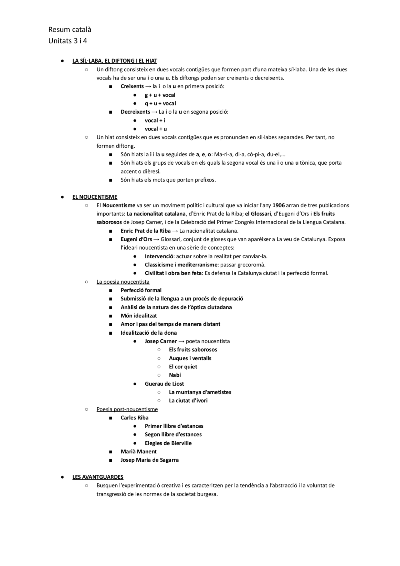 Resumenes De Lengua Ctalana Resúmenes De Catalán Docsity