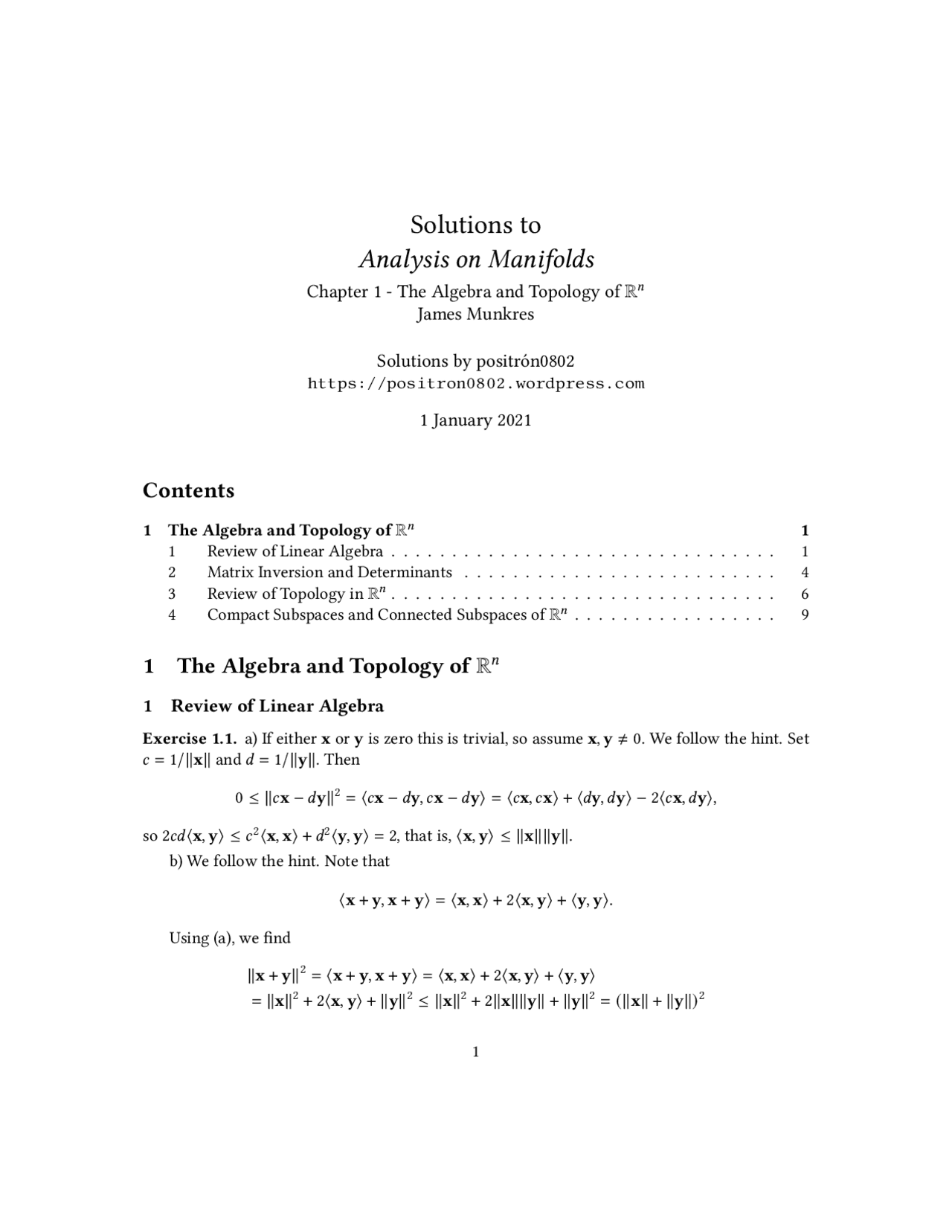 Solutions to Analysis on Manifolds Chapter 1 - The Algebra and Topology of R n | Exercises ...
