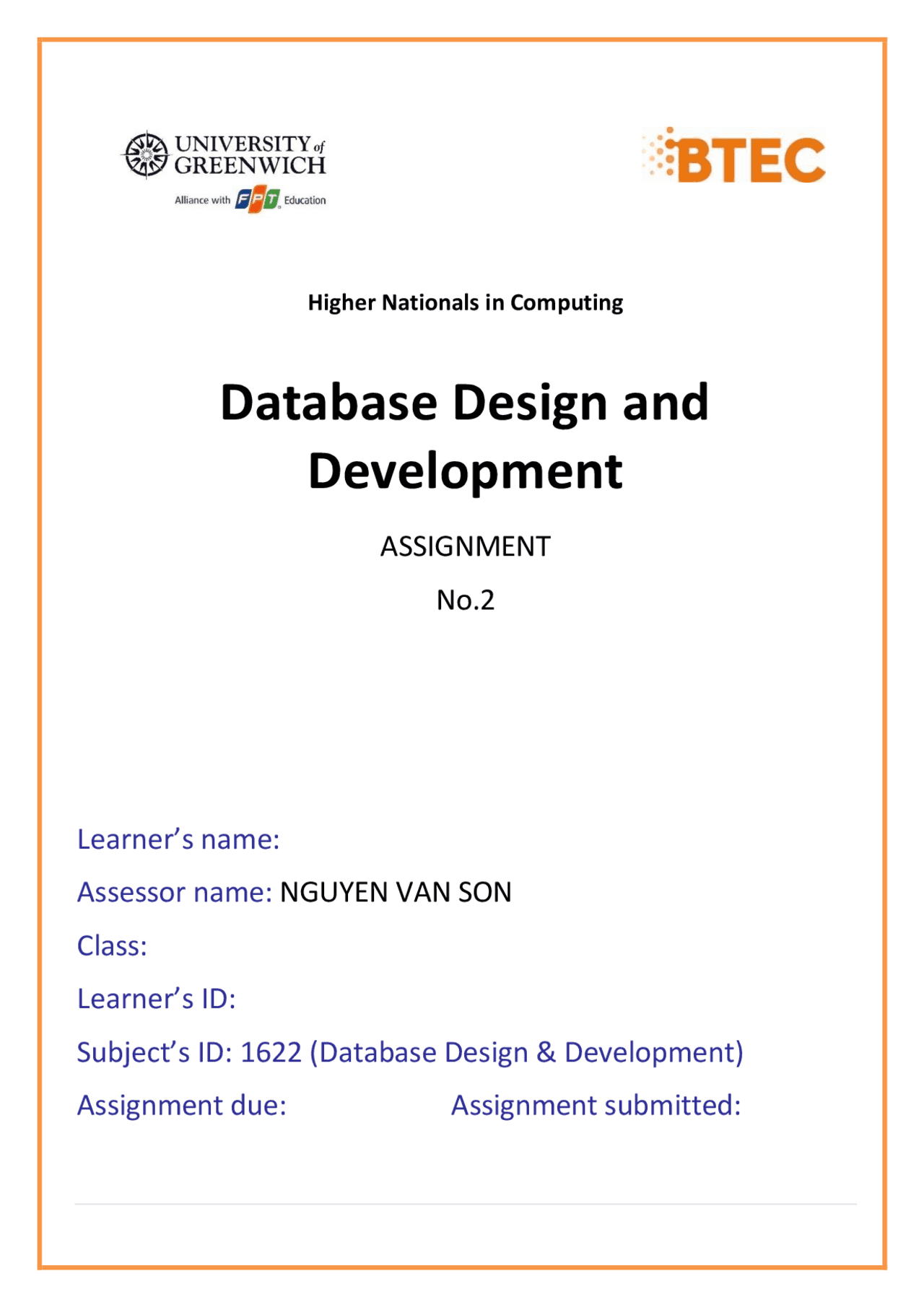 Database Design And Development Assignments Database Programming Docsity