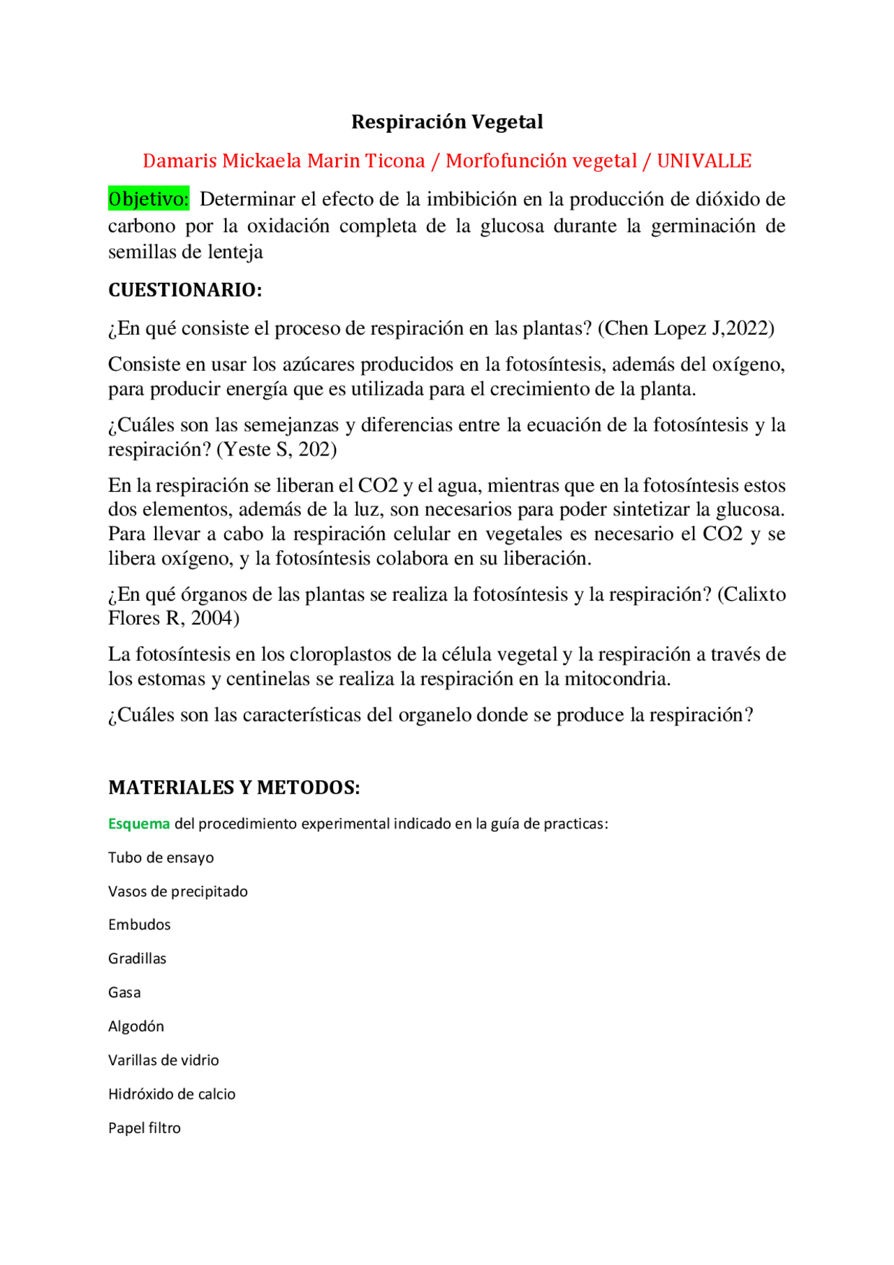 Informe De Laboratorio Apuntes De Morfología De Plantas Docsity