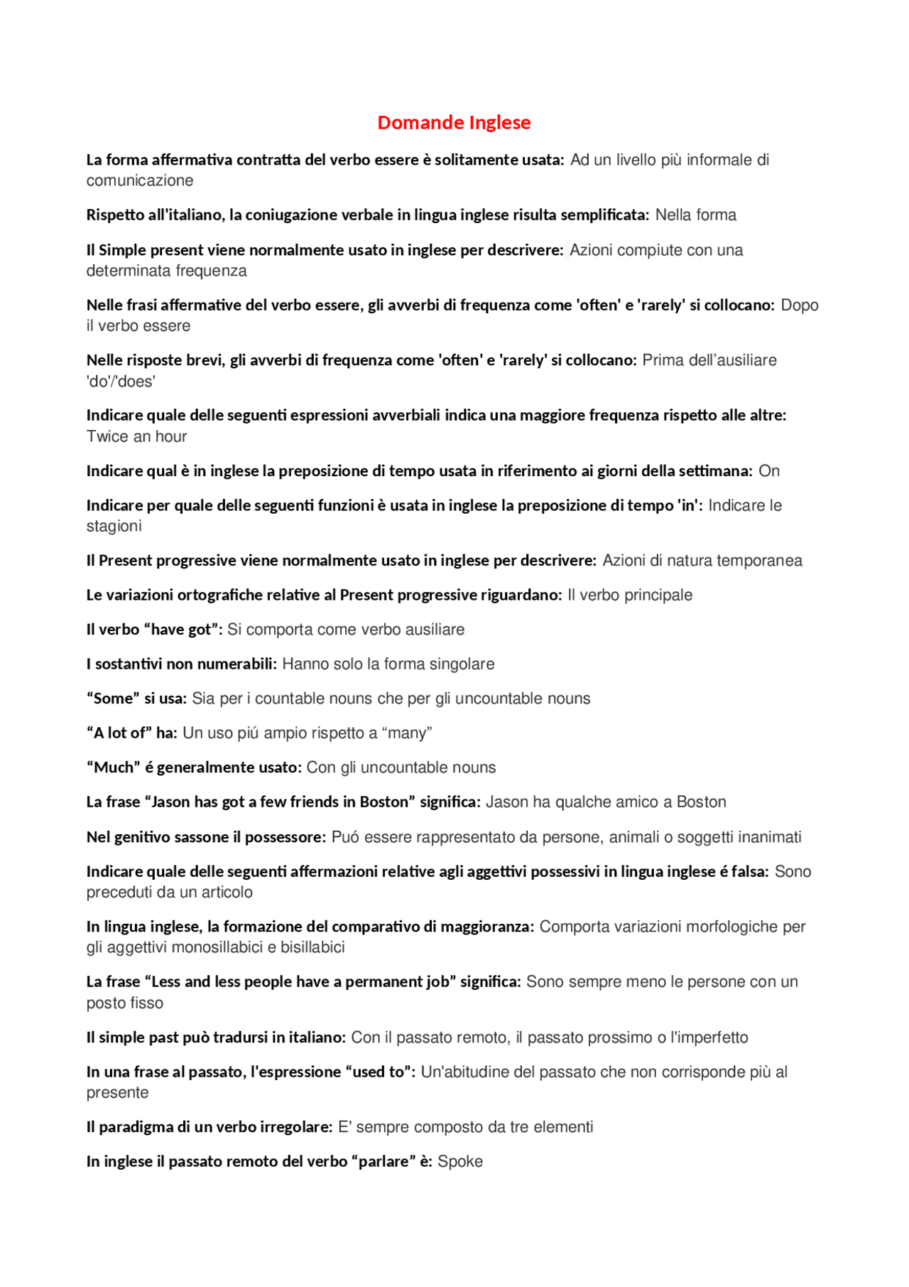 Domande Esame Inglese File Completo Prove Desame Di Lingua Inglese