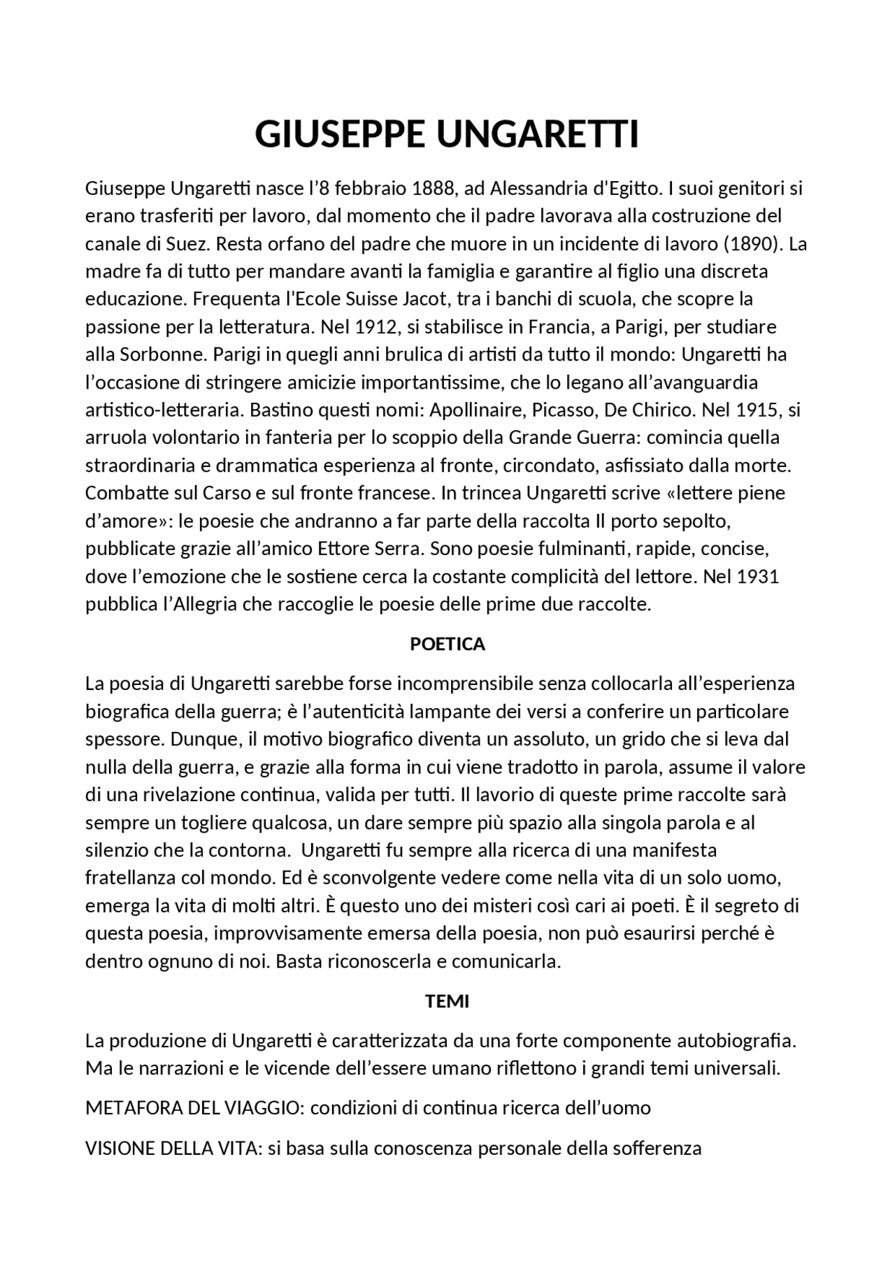 Autore Giuseppe Ungretti Appunti Di Italiano Docsity