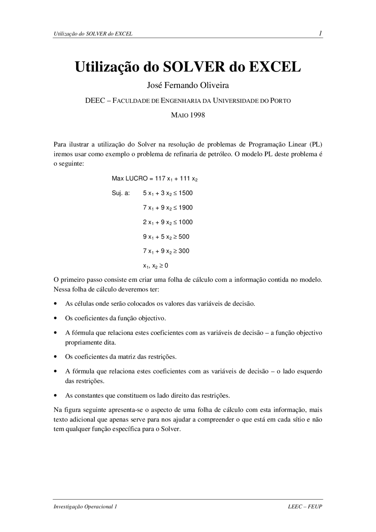 Utilização Do Solver Do Excel Resumos Programação Linear Docsity