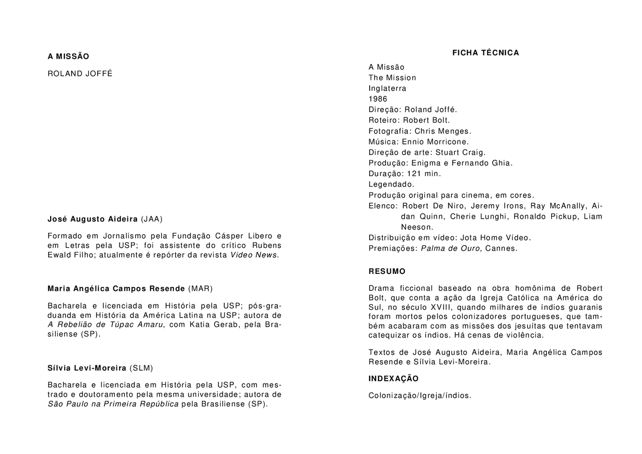 A MISSÃO ROLAND JOFFÉ José Augusto Aideira (JAA ... | Notas de estudo ...
