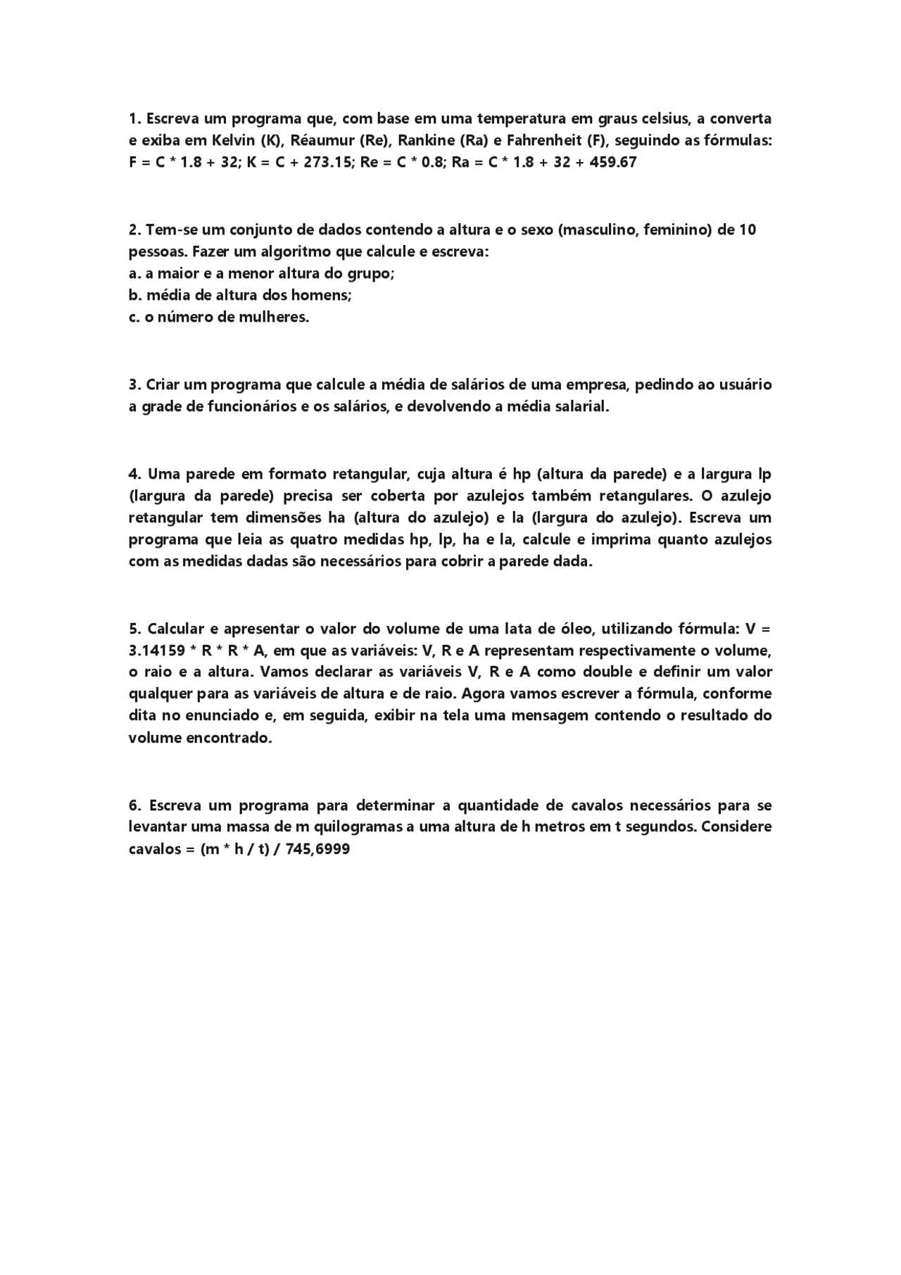 Programação Em Linguagem Java Exercícios Estatística Docsity
