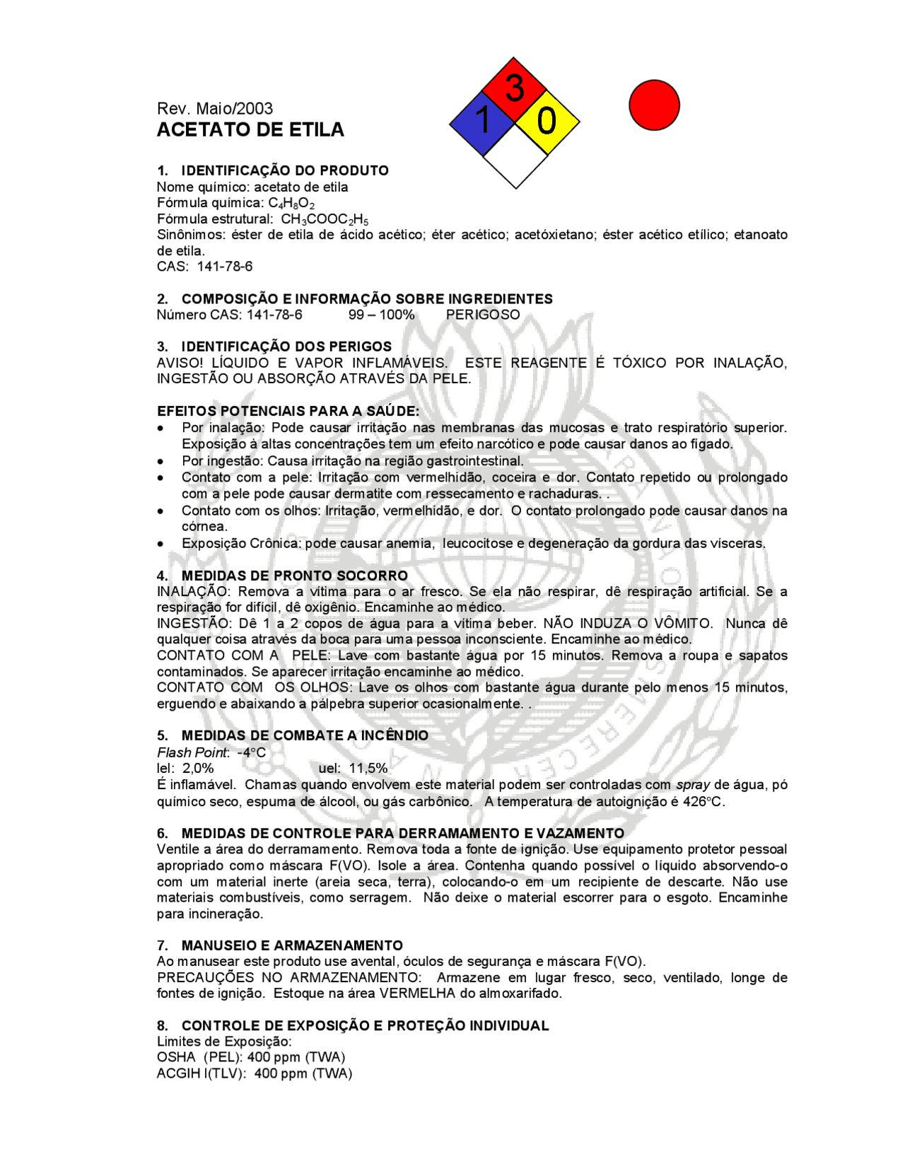 ACETATO DE ETILA | Notas de estudo Química | Docsity
