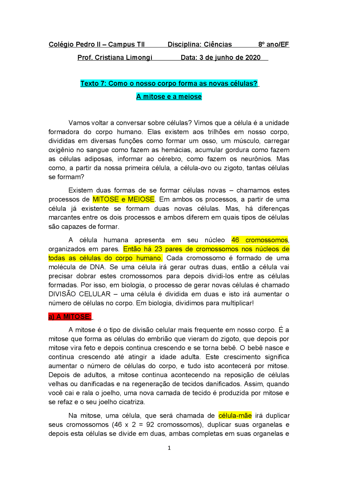 Mitose E Meiose Notas De Aula Biologia Docsity