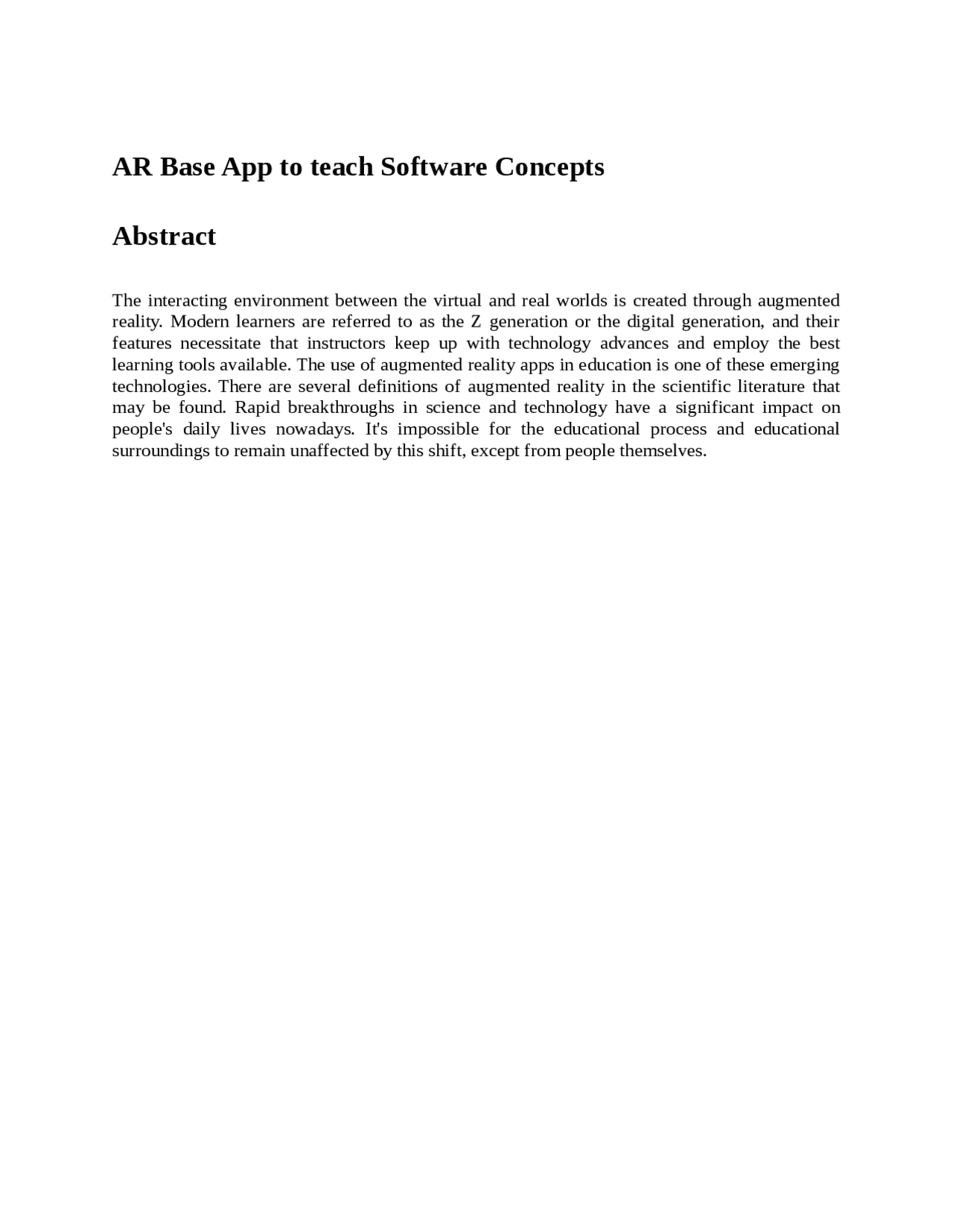 Fyp Proposal For Ar Based Project Thesis Computer Science Docsity