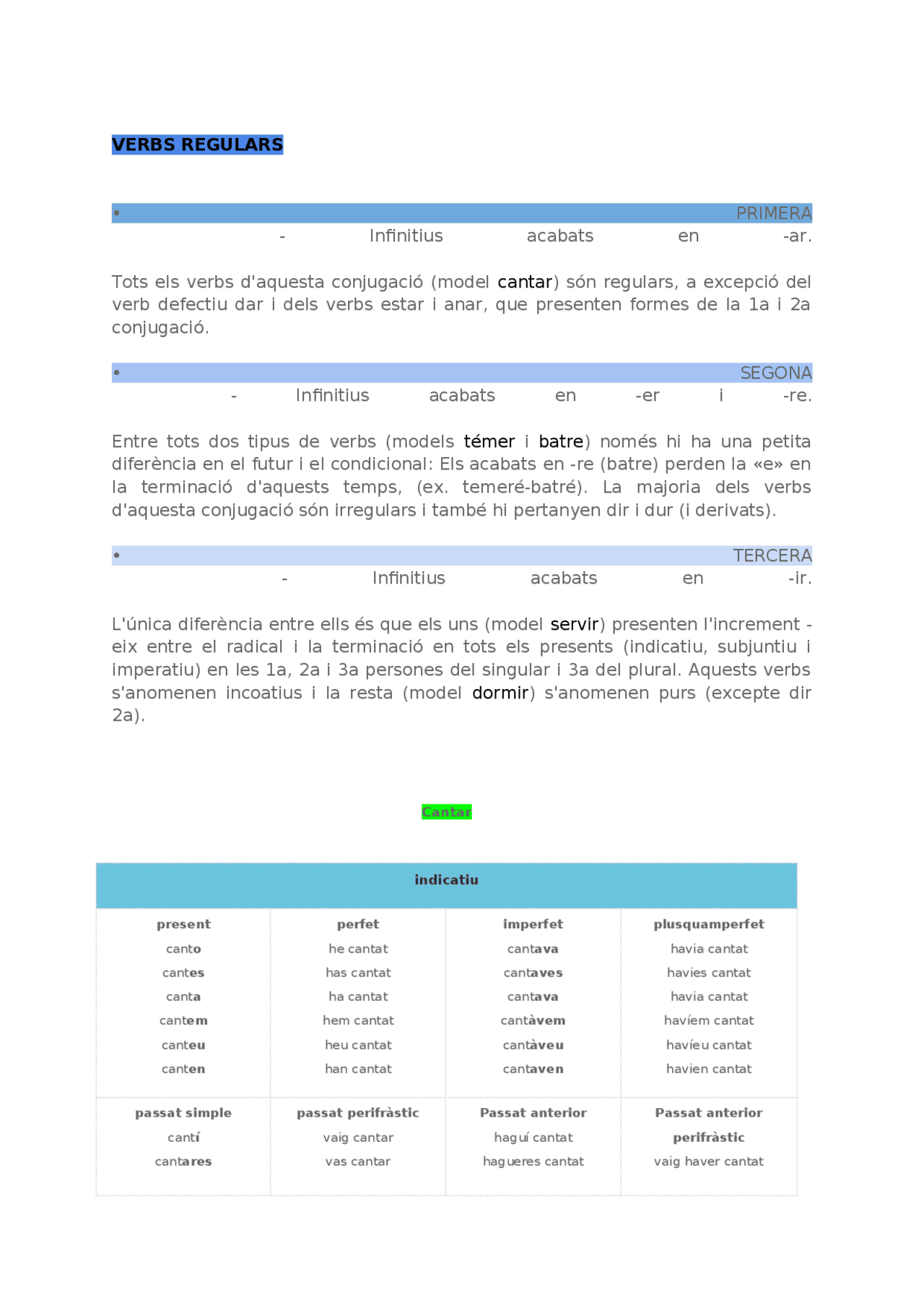 Verbos Catalan de 2 bachillerato | Esquemas y mapas conceptuales de ...