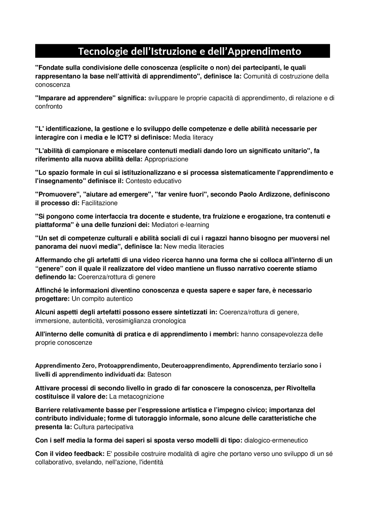 Tecnologie Dellistruzione E Dellapprendimento Domande Esame File