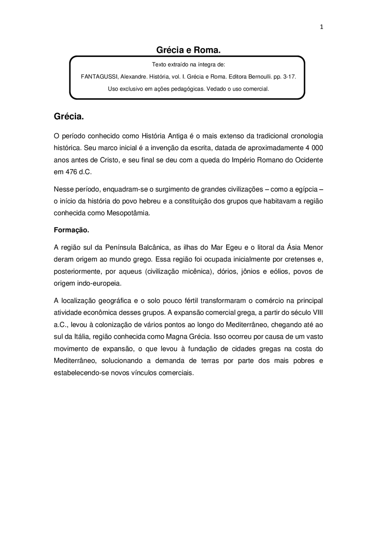 Grécia e Roma. | Esquemas História | Docsity