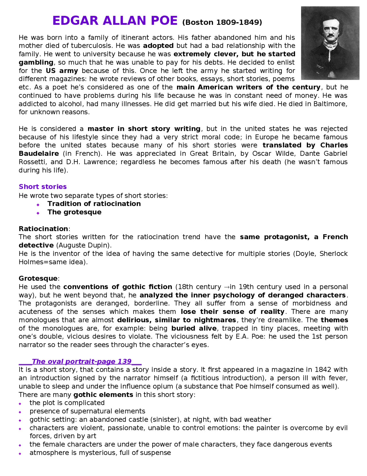 Edgar Allan Poe Appunti Appunti Di Inglese Docsity