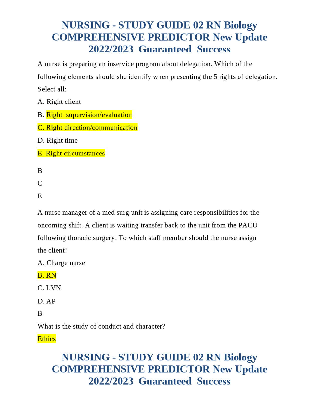 Nursing Study Guide 02 RN Biology Comprehensive Predictor | Exams ...
