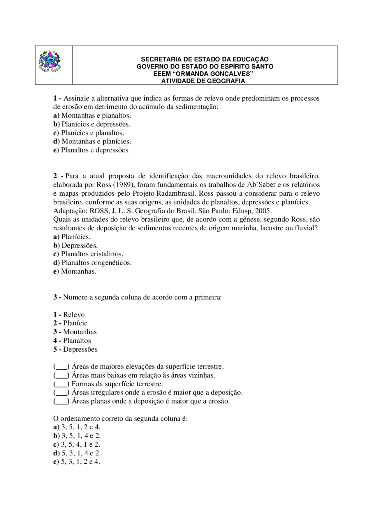 Exercicios De Geografia Exercícios Geografia Docsity