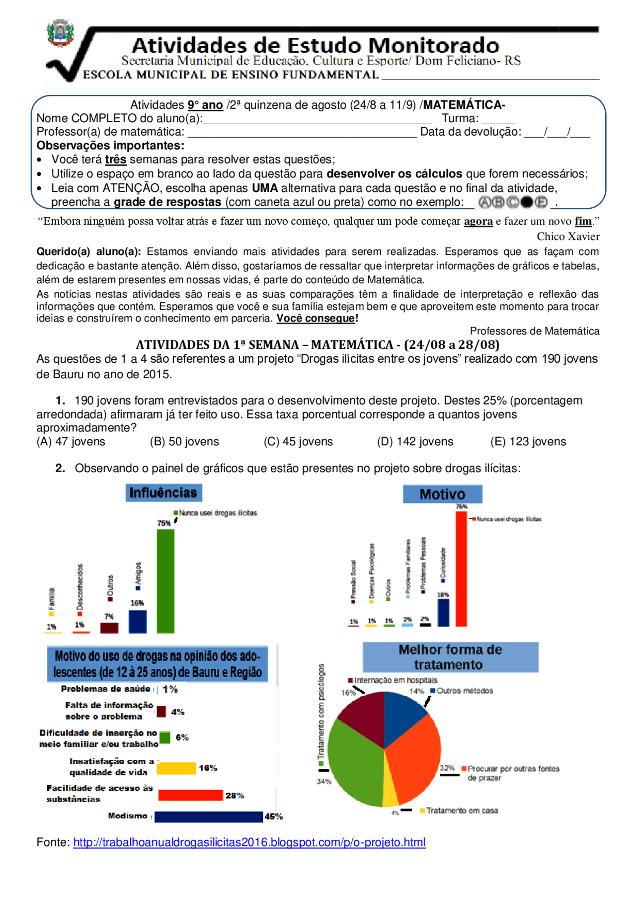ATIVIDADES DA 1ª SEMANA – MATEMÁTICA | Resumos Matemática | Docsity