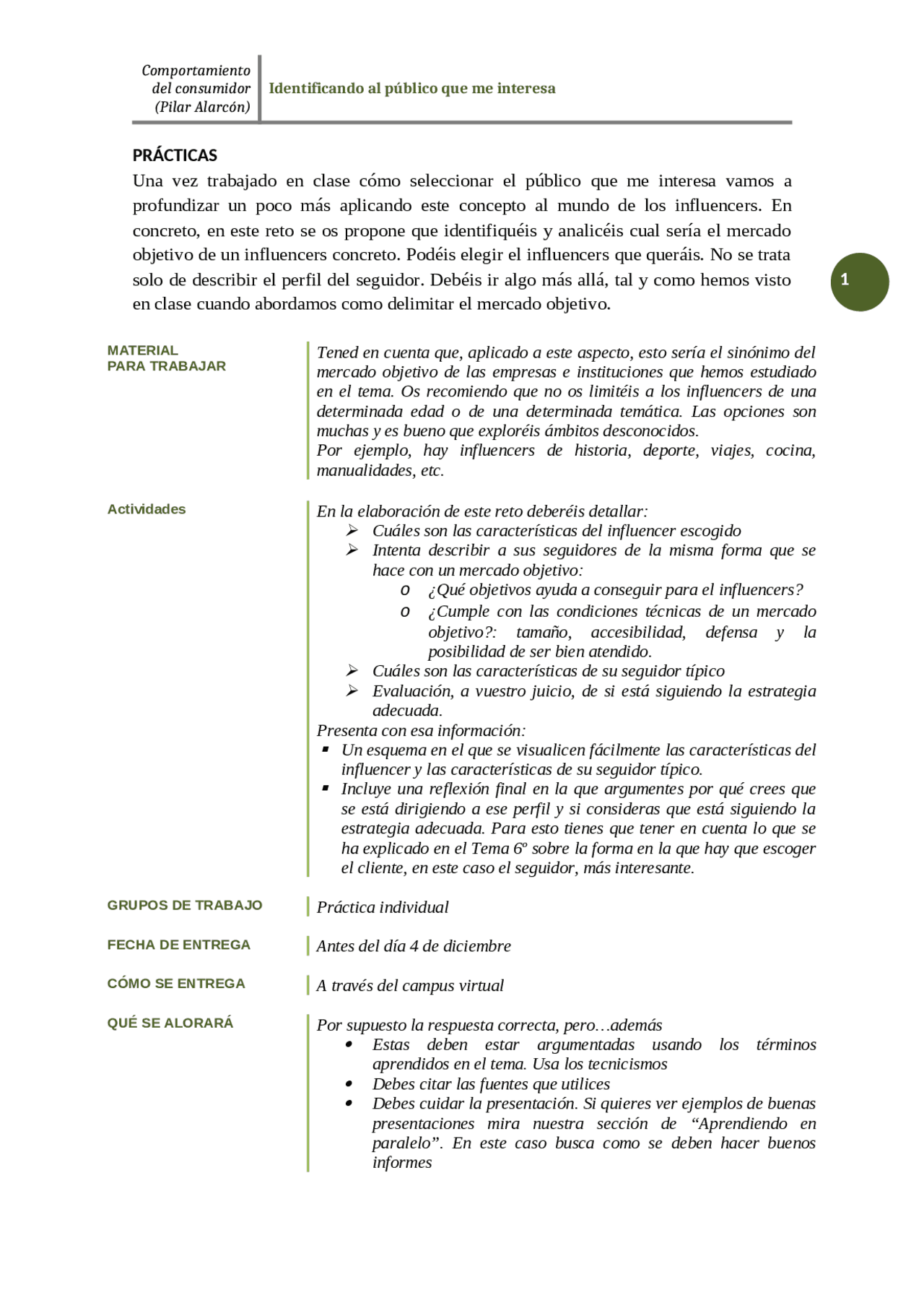 Practica Influencers | Ejercicios de Comportamiento del Consumidor | Docsity