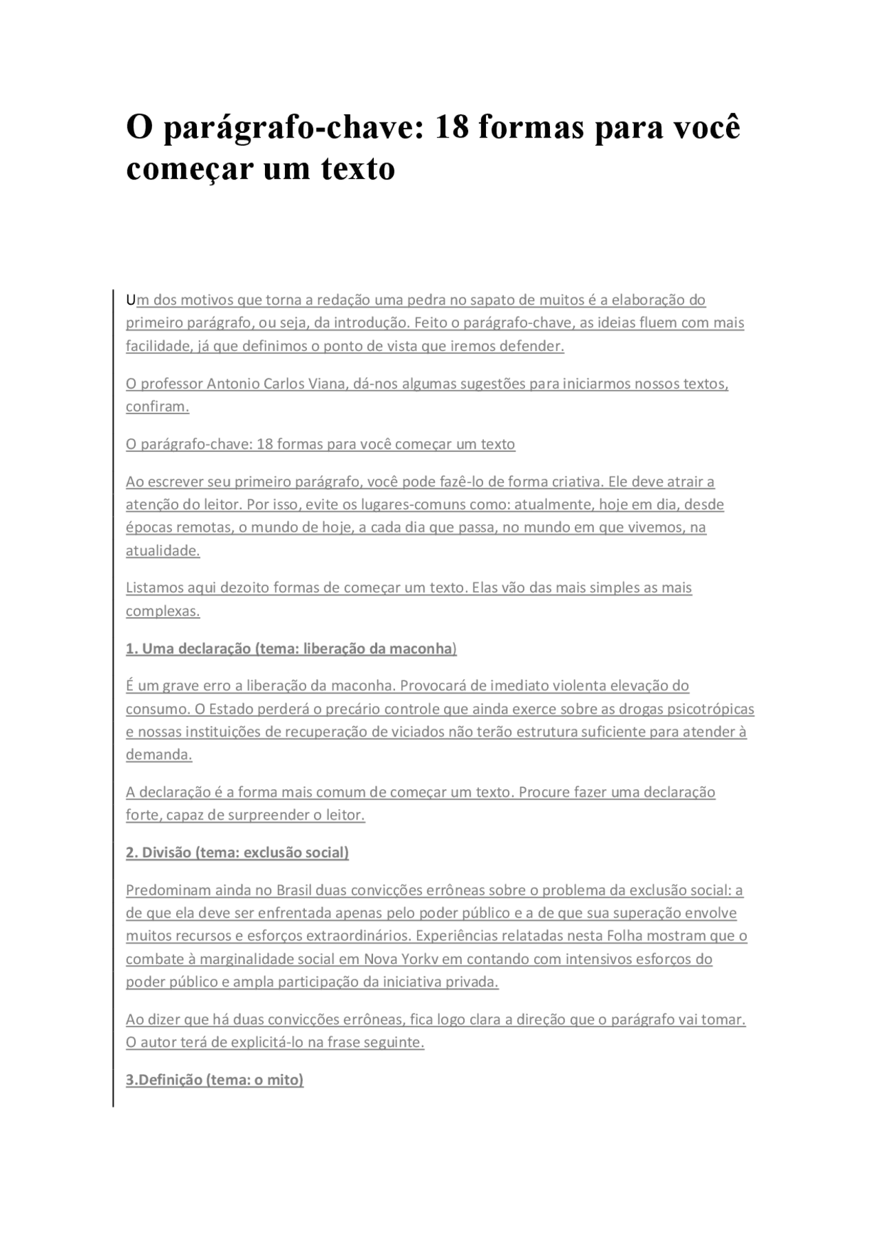 O parágrafo-chave: 18 formas para você começar um texto | Notas de aula ...