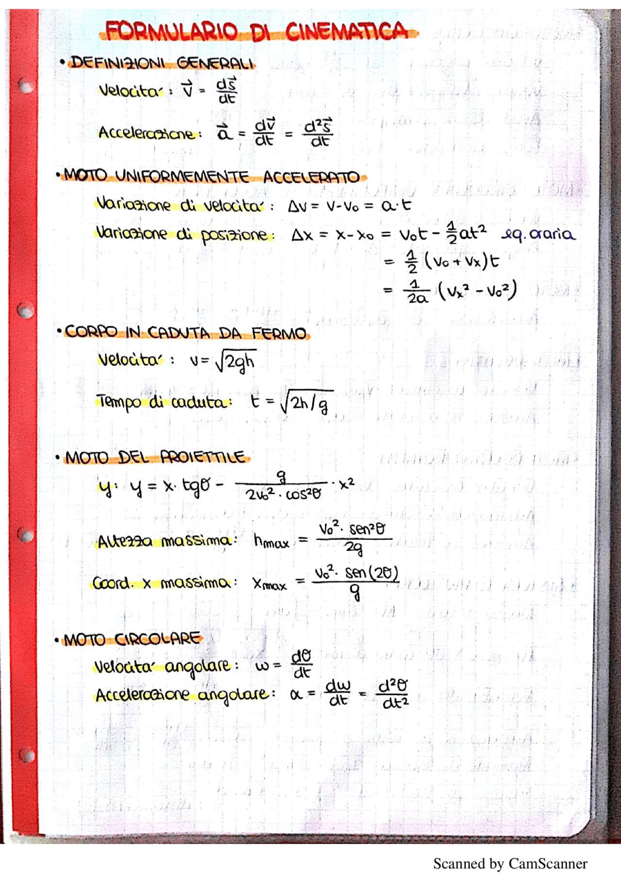 Formulario Fisica Generale I Schemi E Mappe Concettuali Di Fisica Docsity