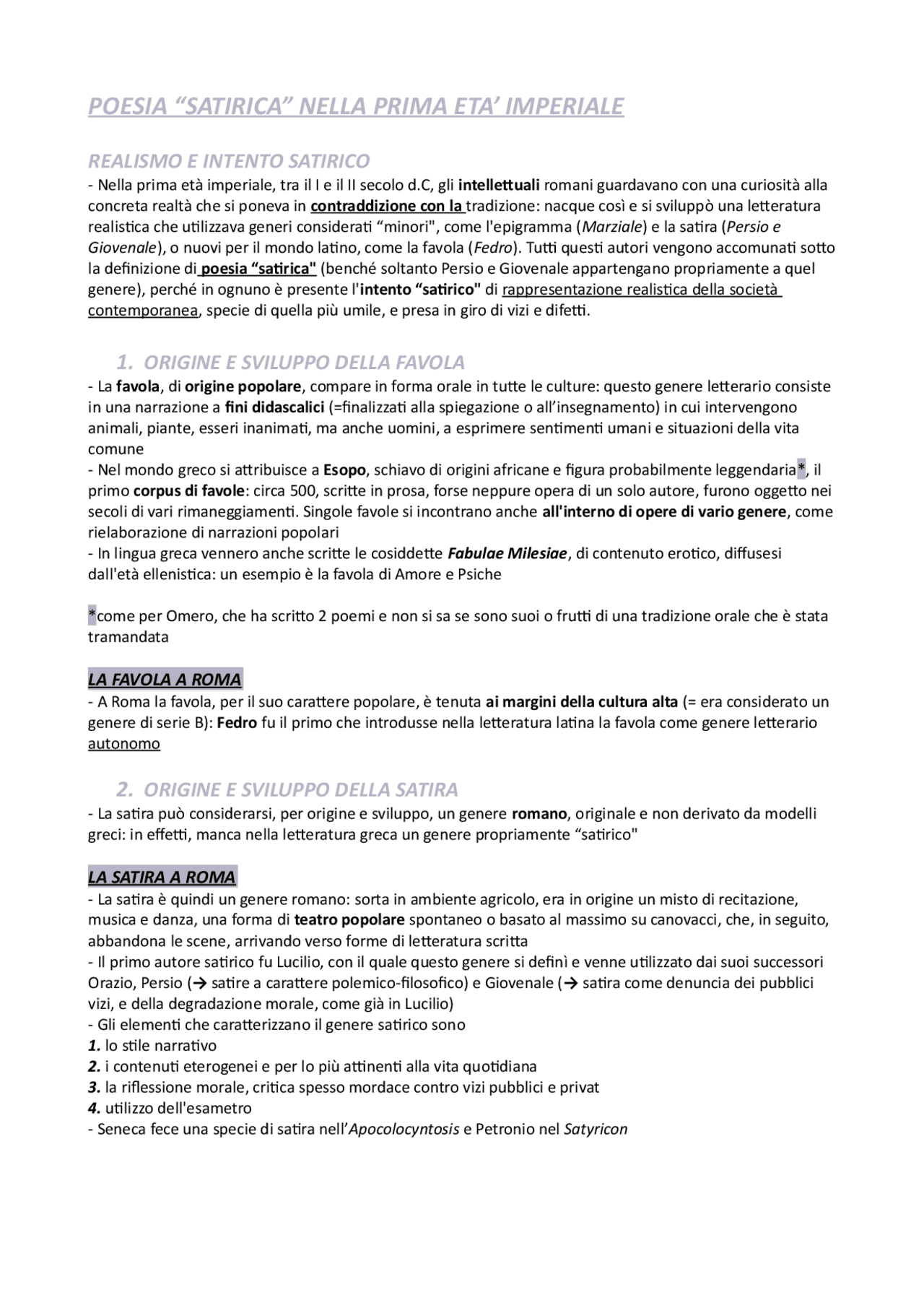 Appunti INTEGRATI CON LIBRO ("lo sguardo di Giano") di FEDRO, PERSIO, GIOVENALE, MARZIALE ...