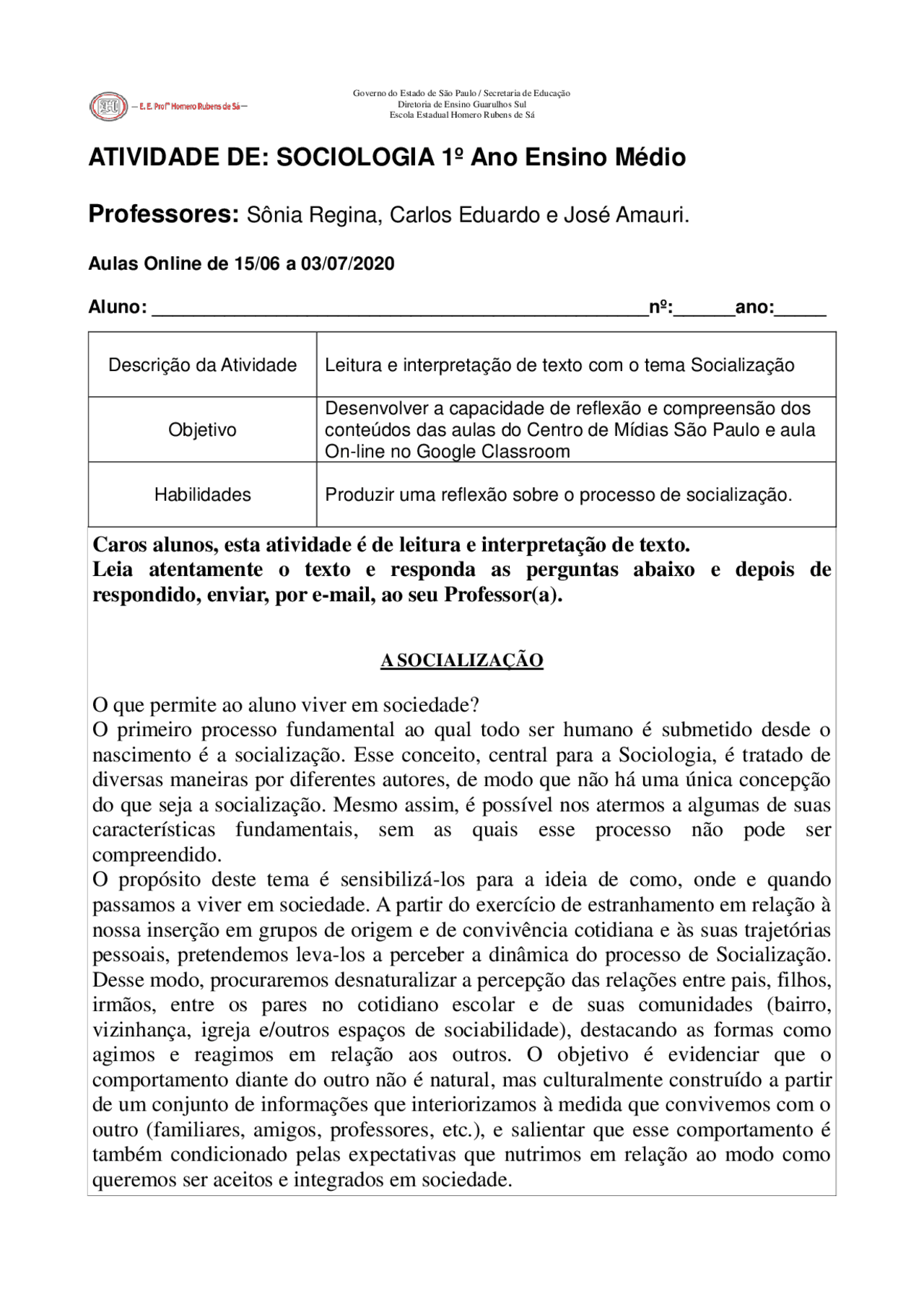 Atividade De Sociologia 1º Ano Ensino Médio Professores Slides