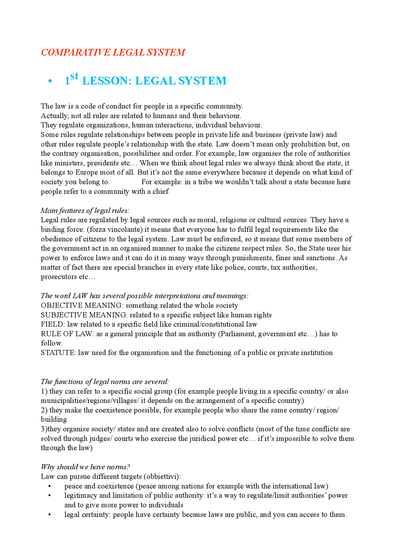 Course Comparative Legal System : Notes + Slides + Legal Documents ...