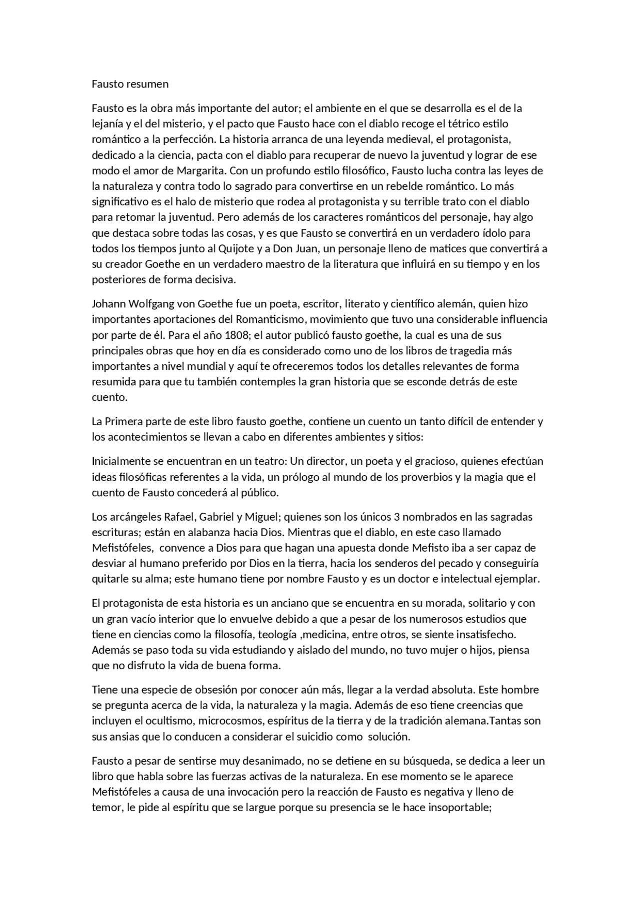 Resumen de Fausto de Goethe | Resúmenes de Historia | Docsity