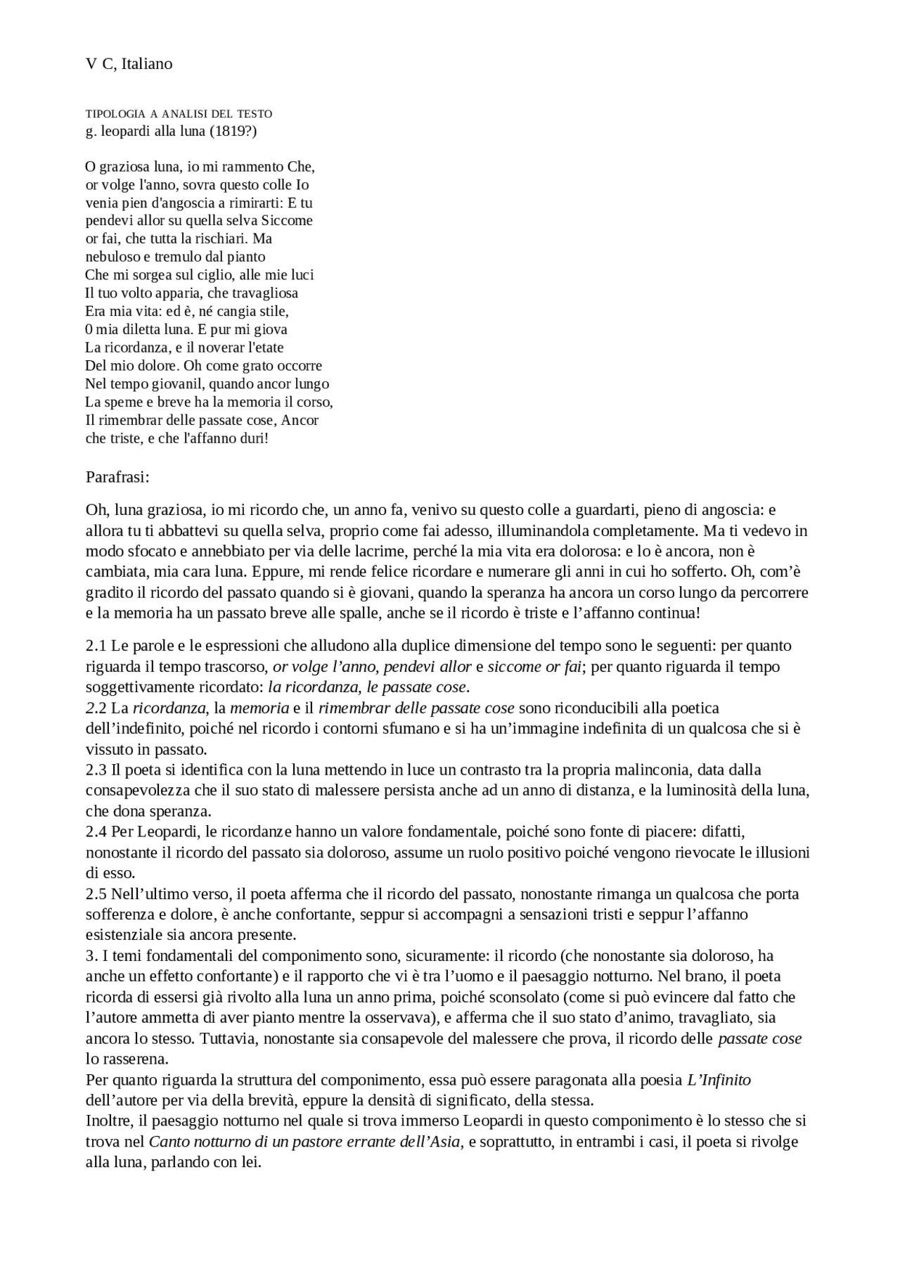 G. Leopardi, "Alla Luna" - parafrasi e commento | Appunti di Italiano ...