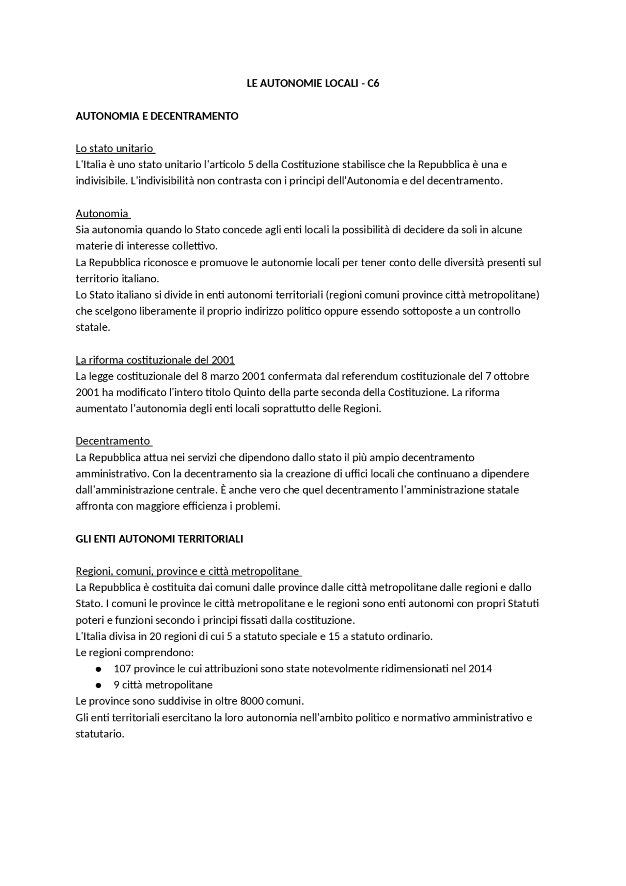 Le Autonomie Locali Appunti Di Diritto Docsity
