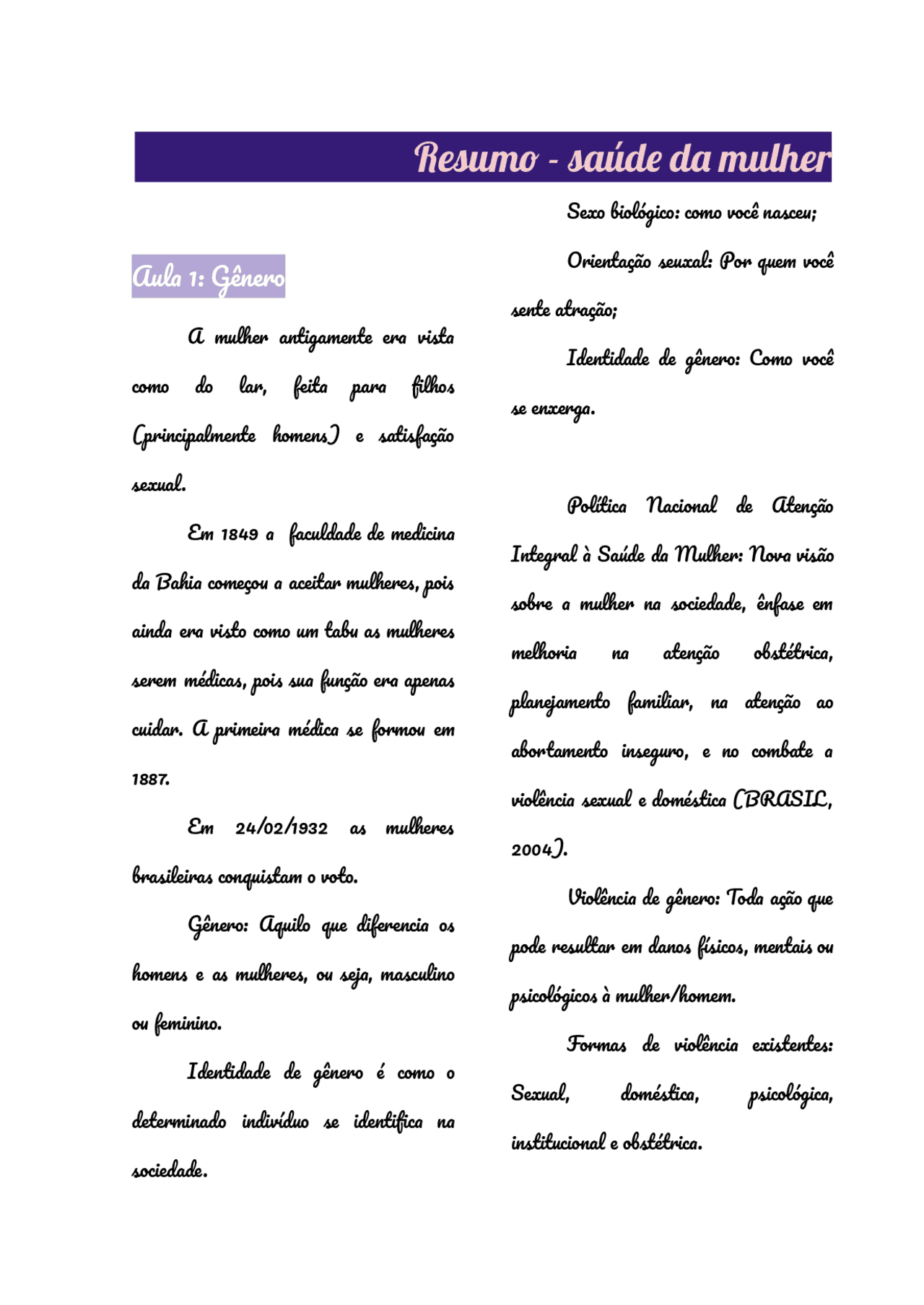 Saúde Da Mulher Simplificado Resumos Saúde Da Mulher Docsity