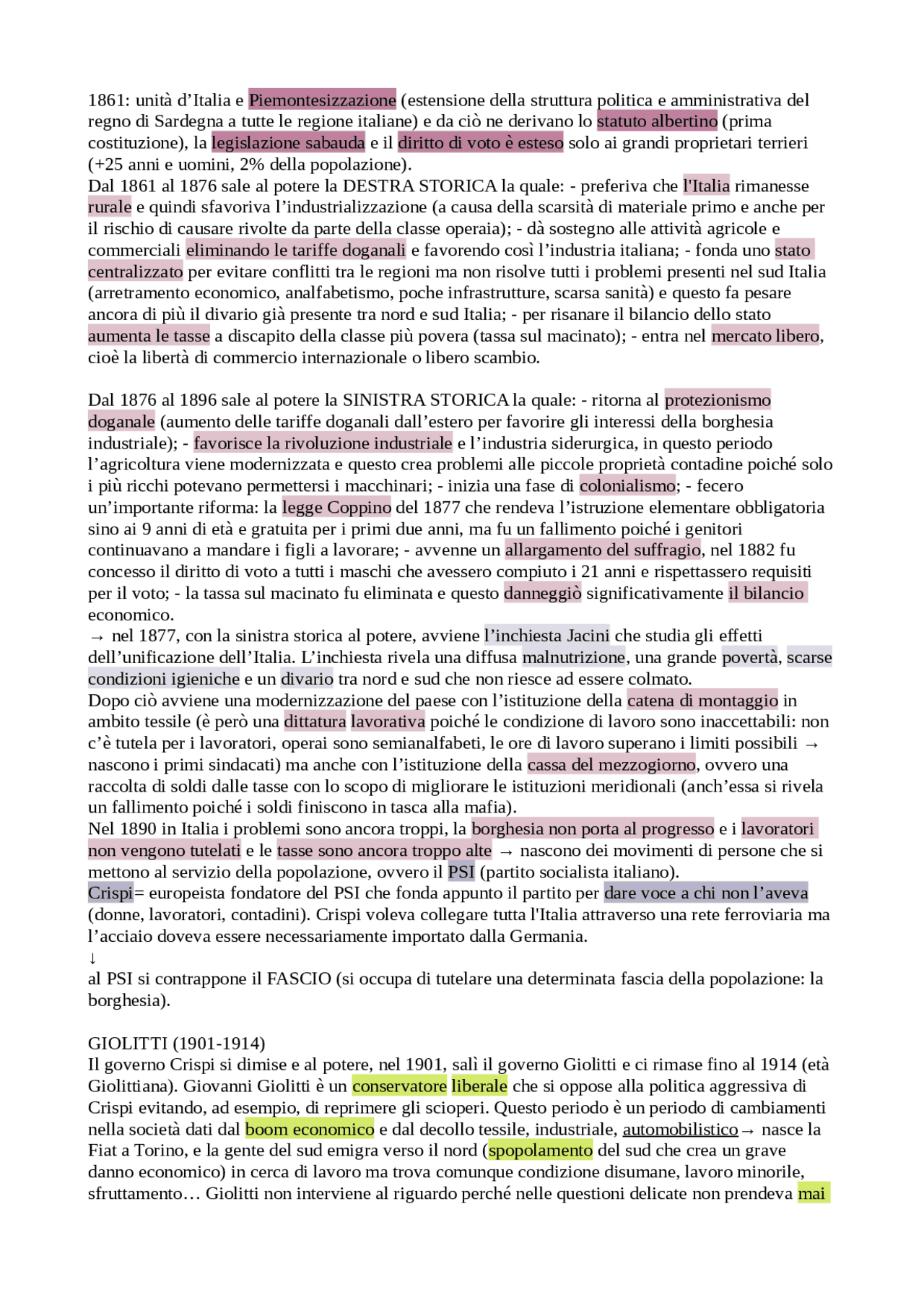 Sinistra E Destra Storica Giolitti Schemi E Mappe Concettuali Di