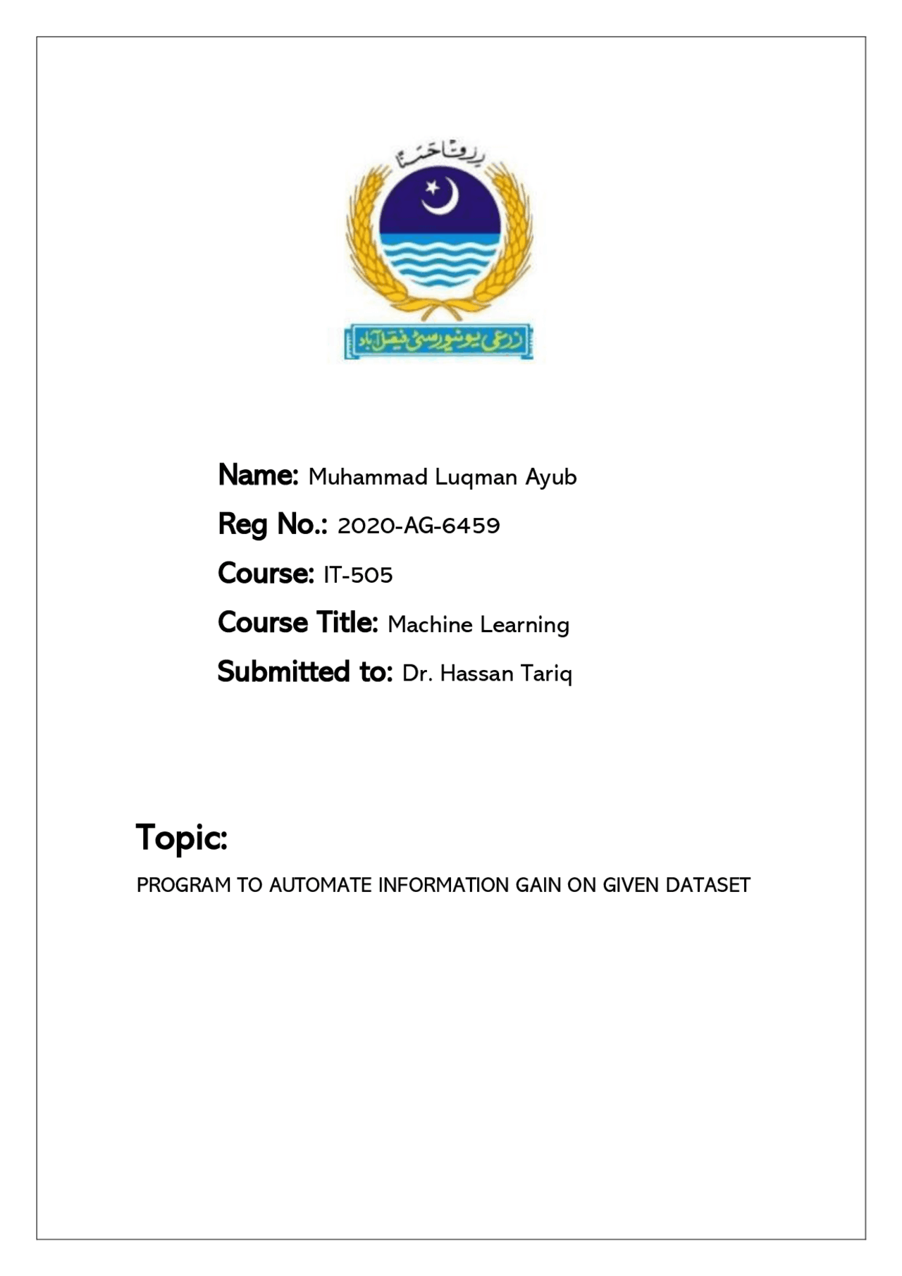 Automate Information Gain Exercises Machine Learning Docsity
