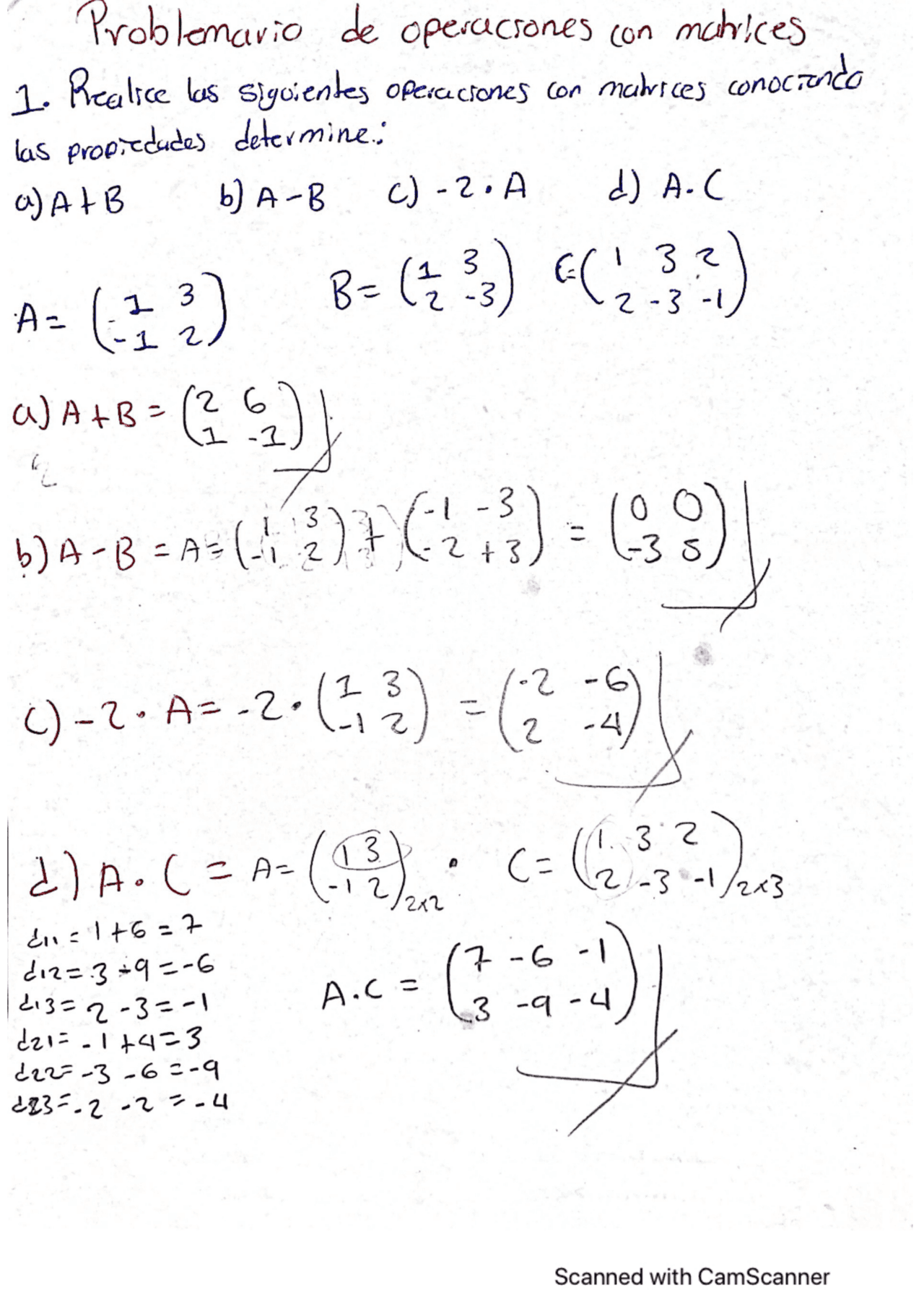 Ejercicios De Matrices Ejercicios De Álgebra Lineal Docsity