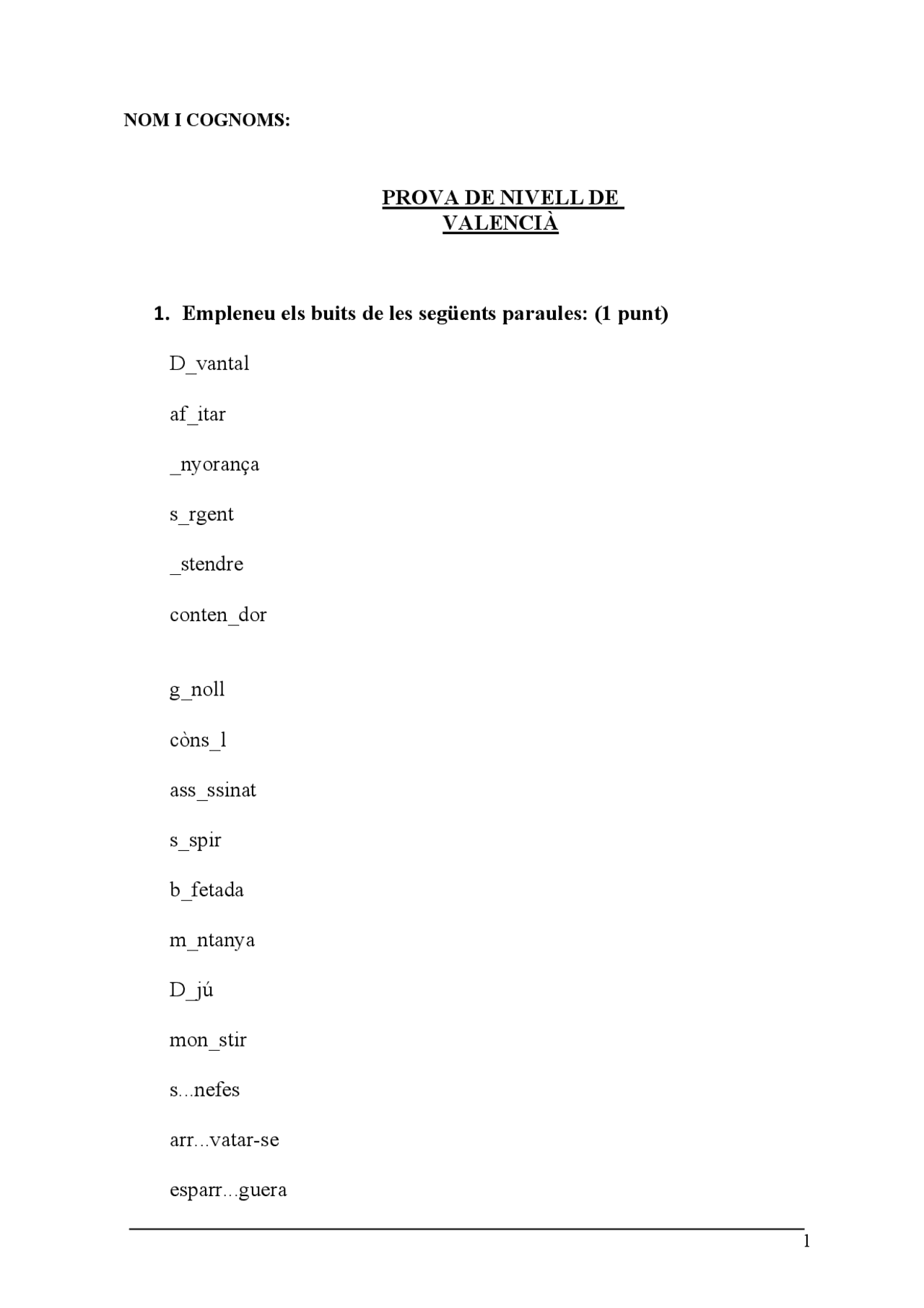 Prova De Nivell Valencià Apuntes De Valenciano Docsity