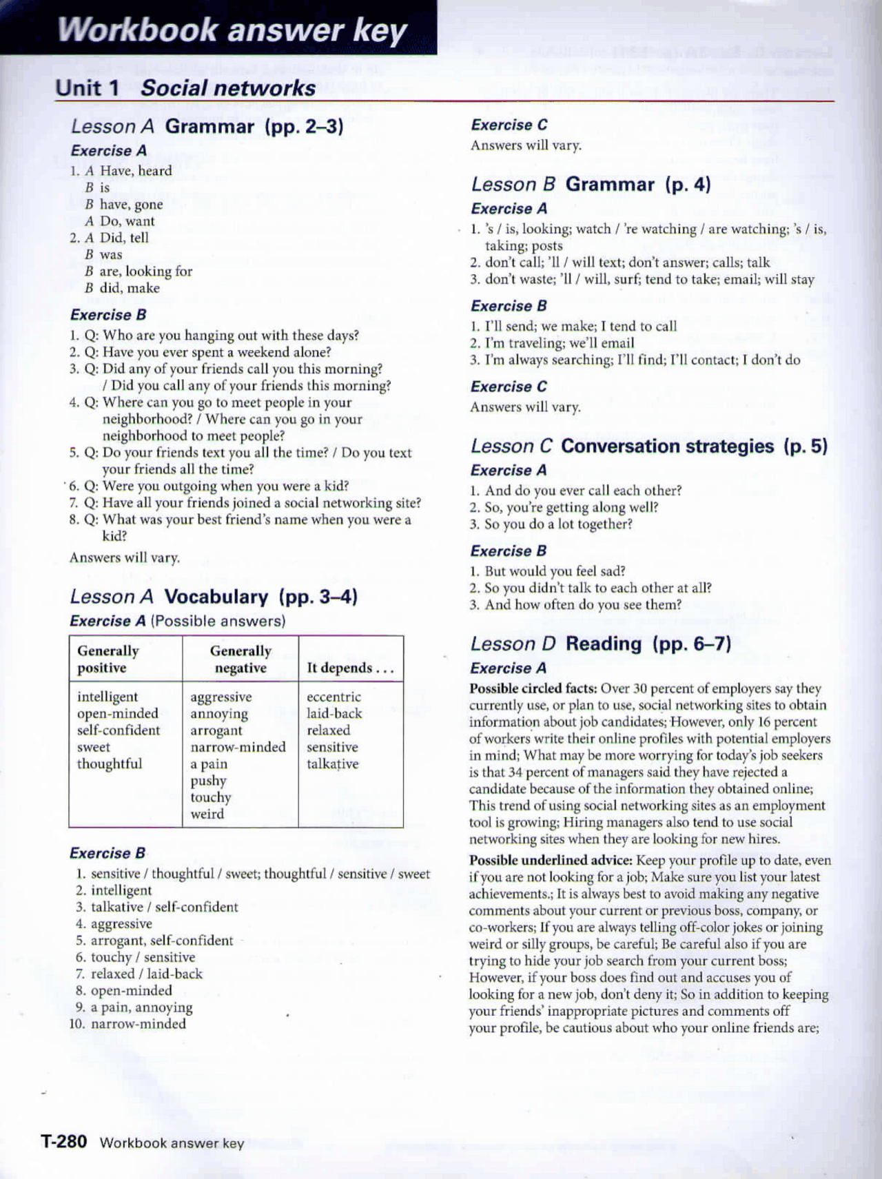 Respuestas del Viewpoint 1 | Exercises of English Language | Docsity
