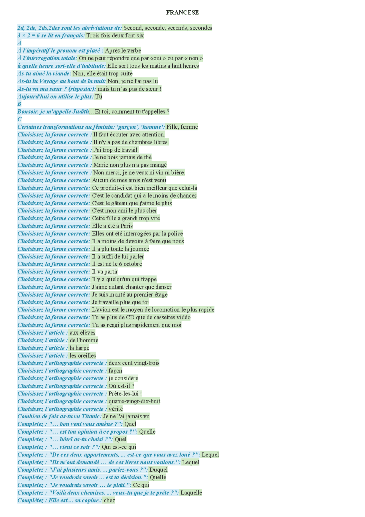 Francese L14 Mercatorum Prove Desame Di Lingua Francese Docsity