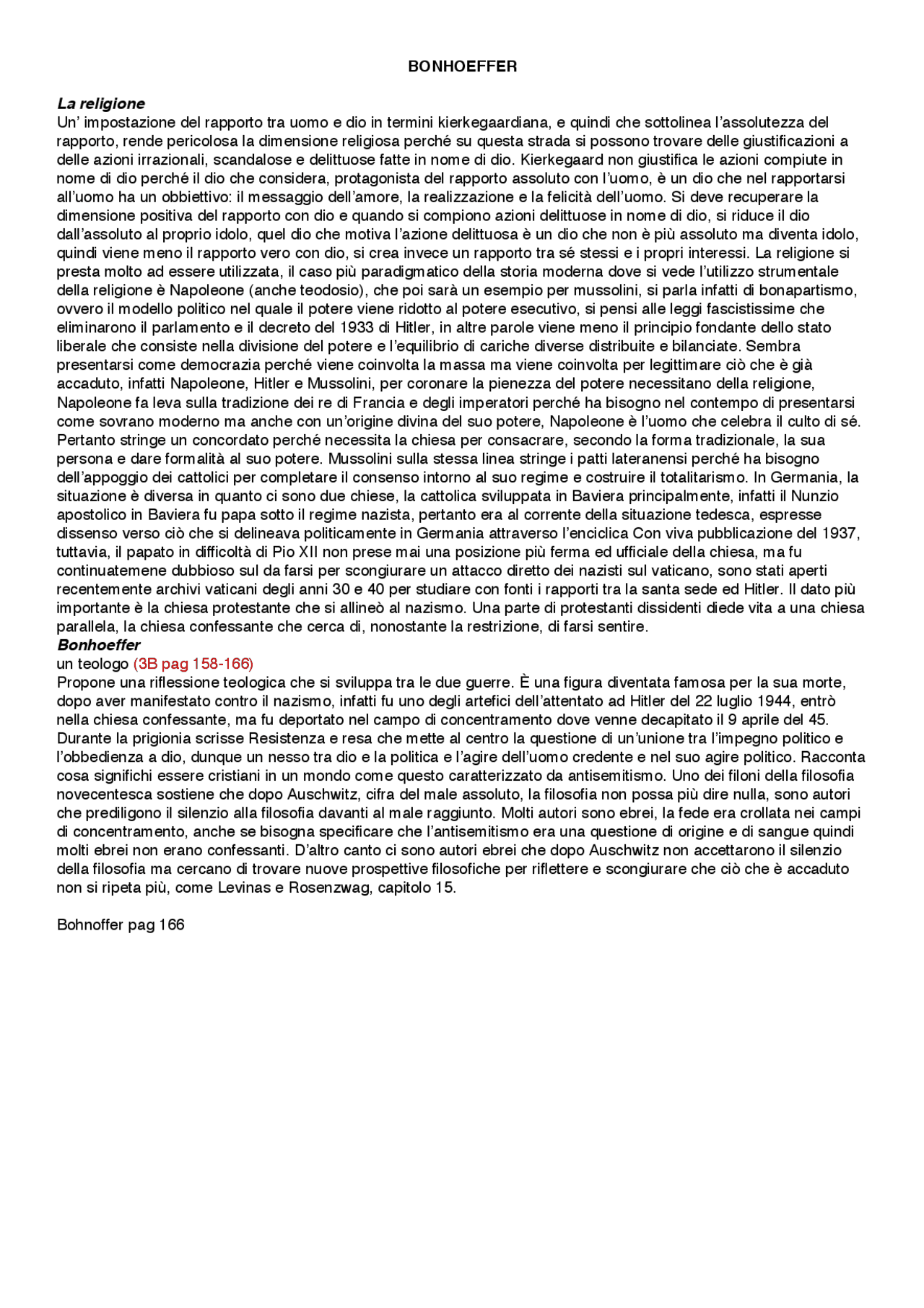 Appunti su Bonhoeffer | Appunti di Filosofia | Docsity
