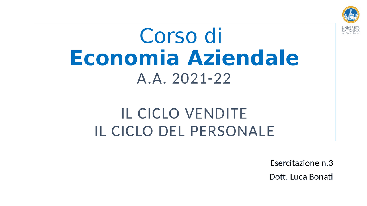 Esercitazioni economia aziendale | Schemi e mappe concettuali di Economia | Docsity