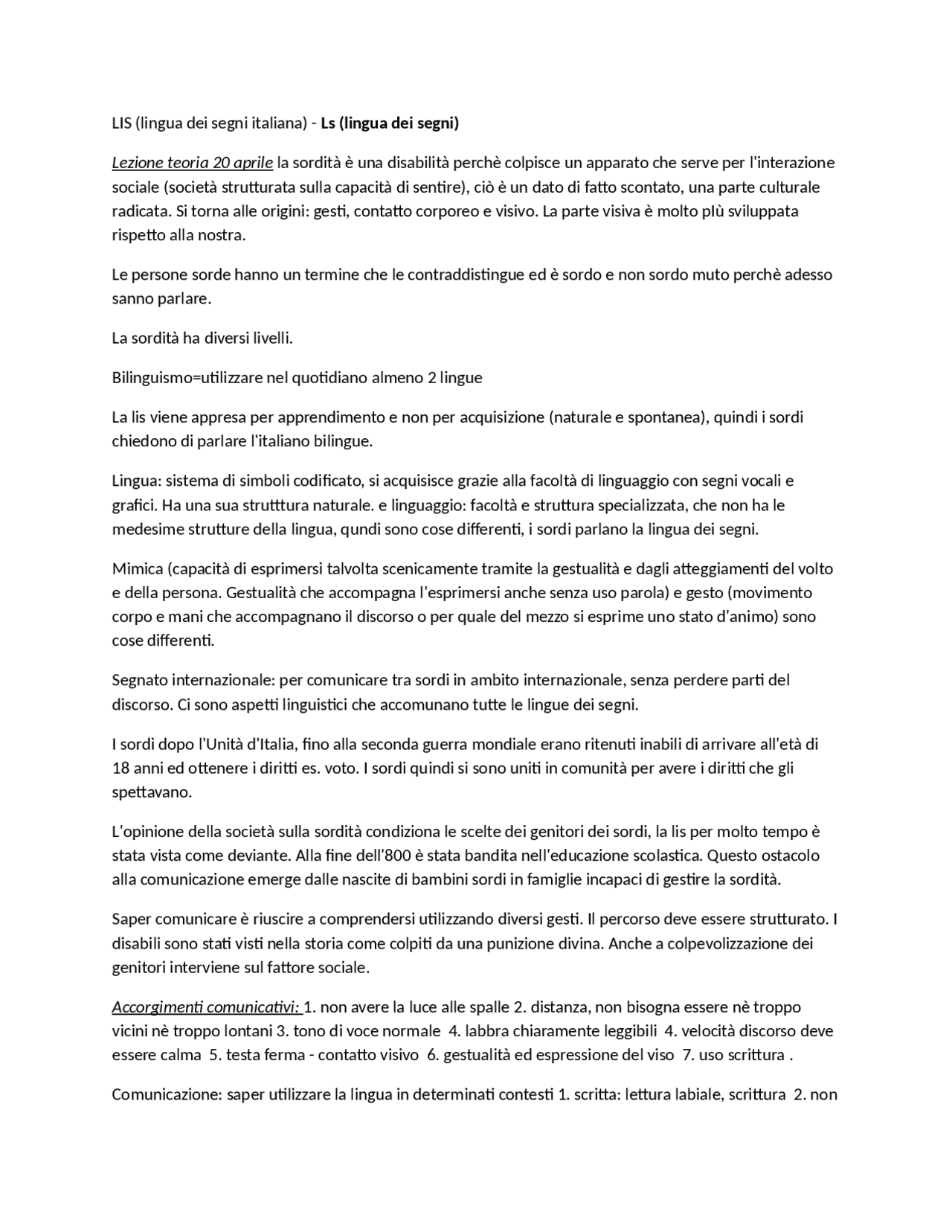 Lingua Dei Segni Ieri E Oggi Appunti Di Lingue Docsity