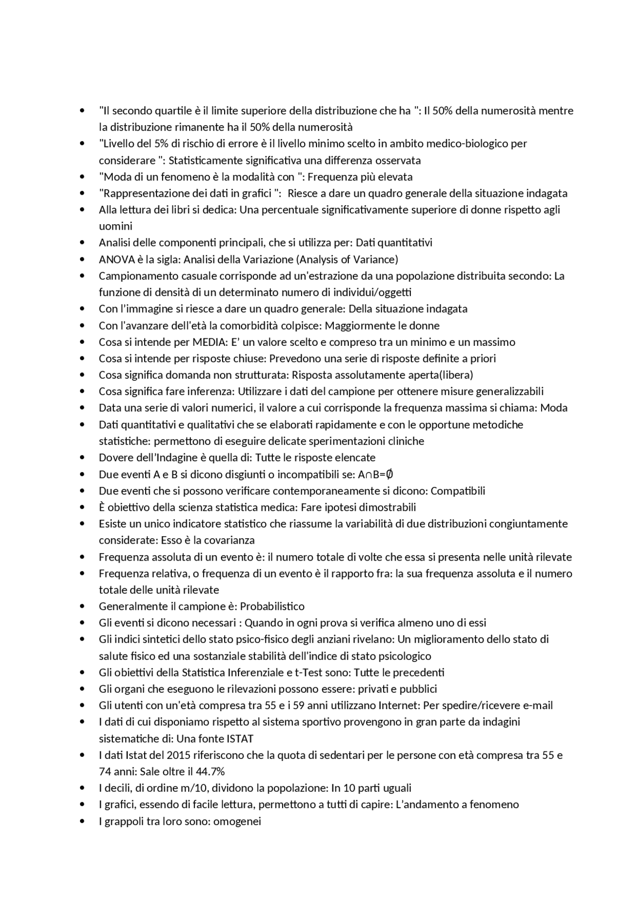 Paniere Esame Di Statistica Medica Scienze Motorie Lm47 Prove Desame