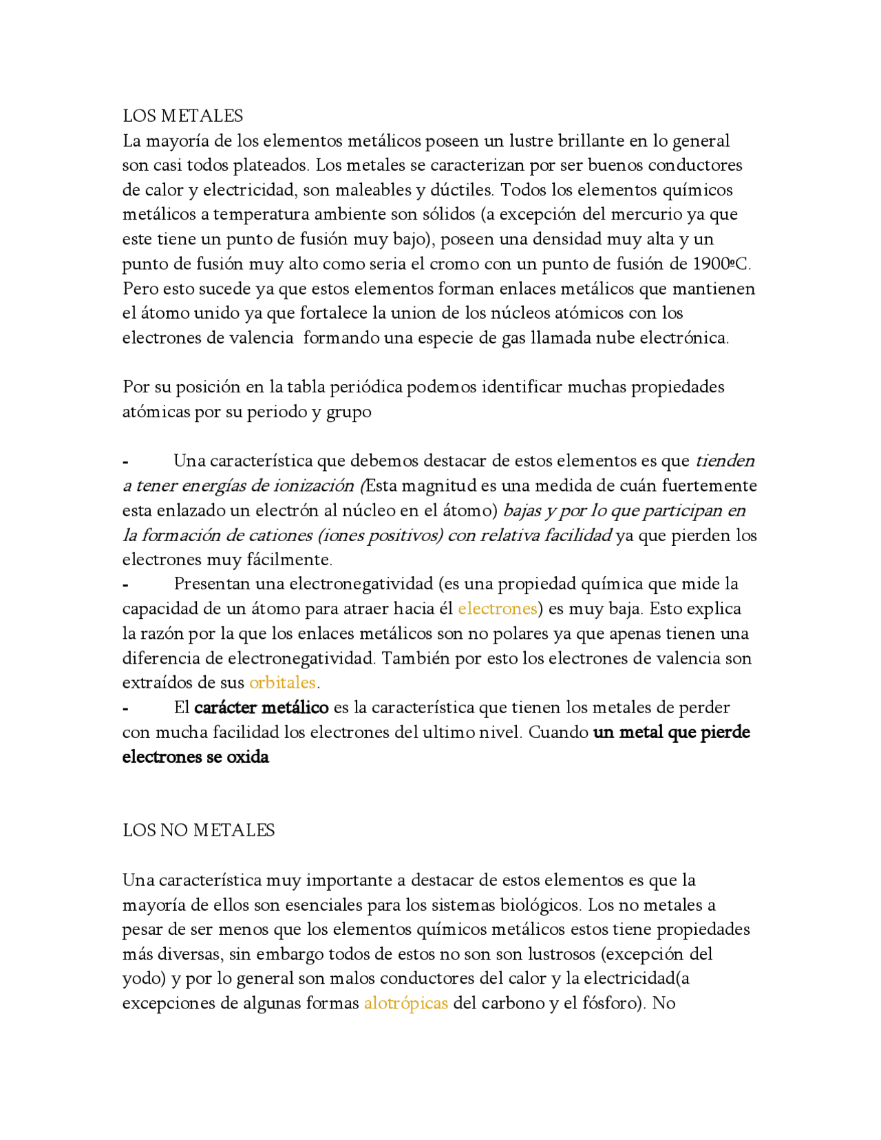 Los no metales y metales | Notas de estudo de Química | Docsity