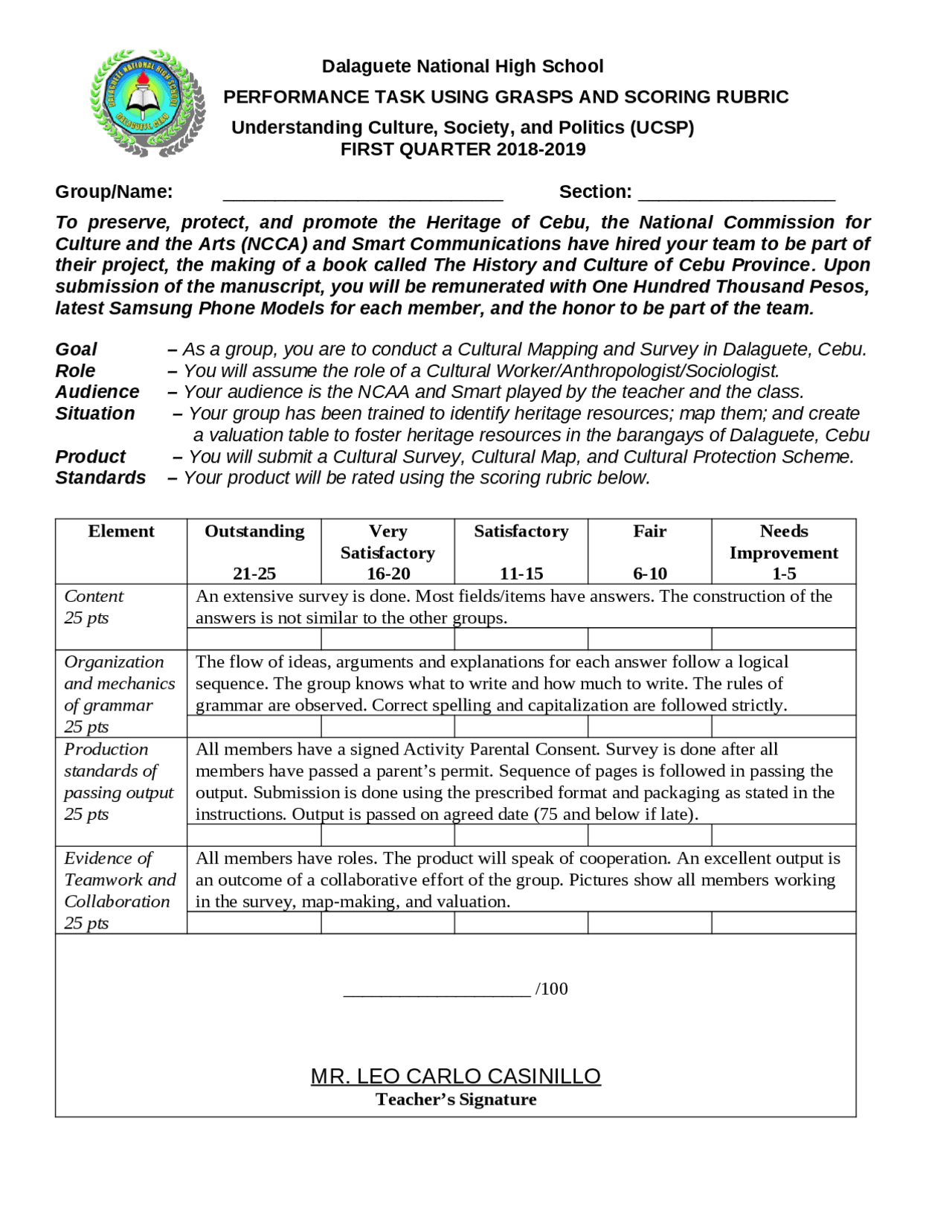 Performance task of students to measure their understanding | Exercises ...