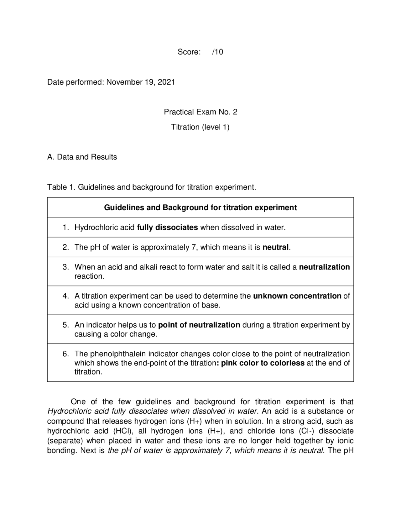 Titration Screen Experiment Lab Reports Biochemistry Docsity
