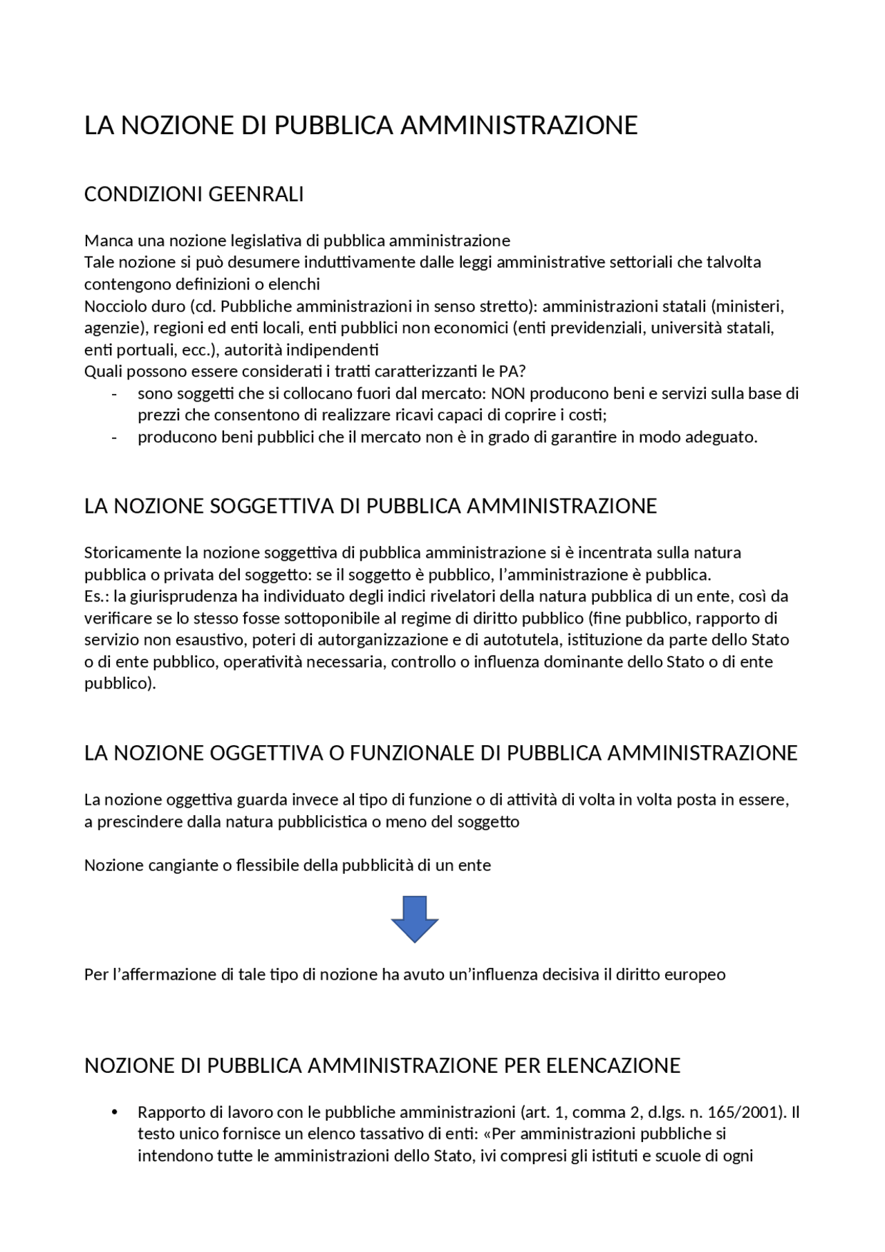 La nozione della pubblica amministrazione | Appunti di Diritto Amministrativo | Docsity