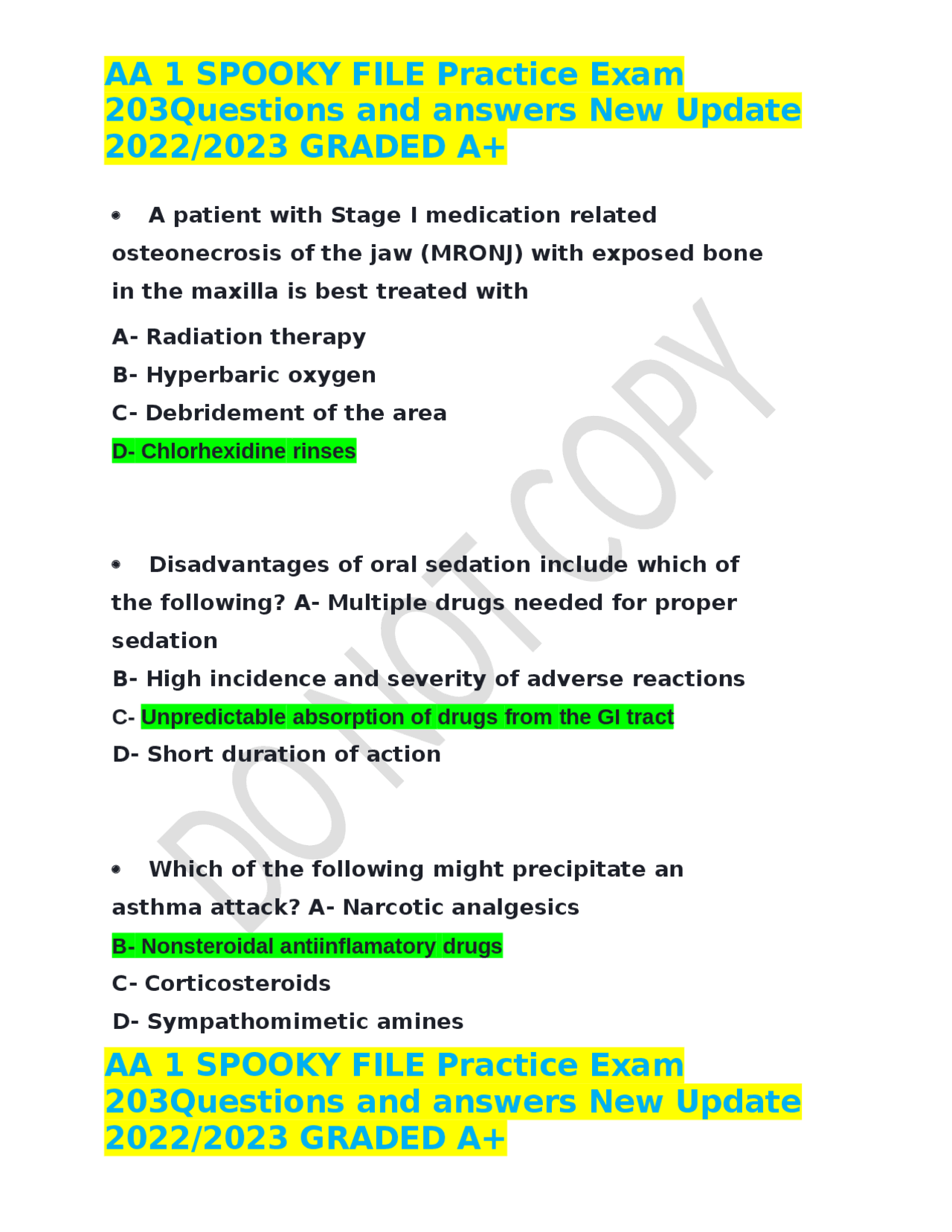 AA 1 SPOOKY FILE Practice Exam 203Questions and answers New Update 2022 ...
