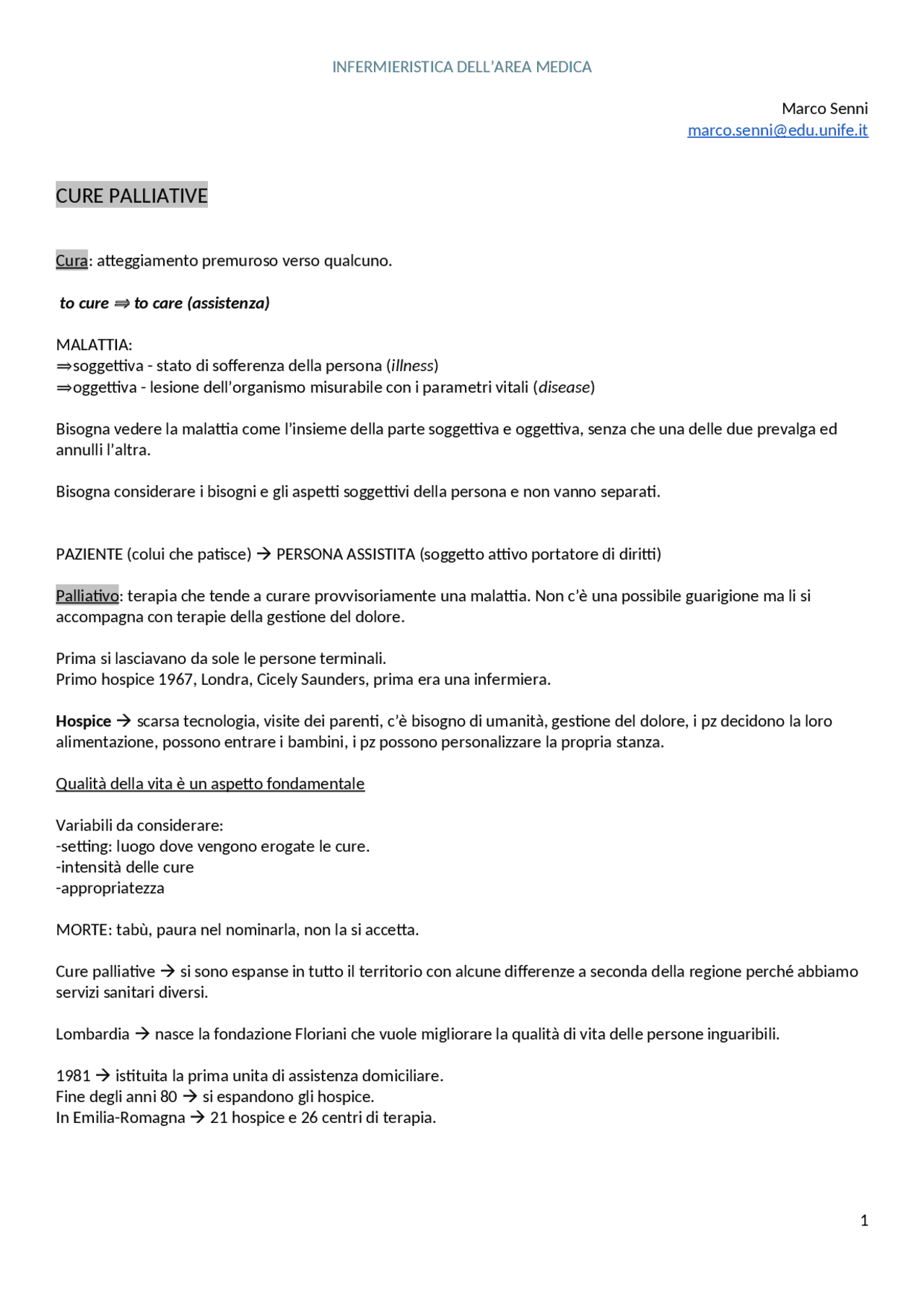 Infermieristica Dellarea Medica Dispense Di Scienze Infermieristiche