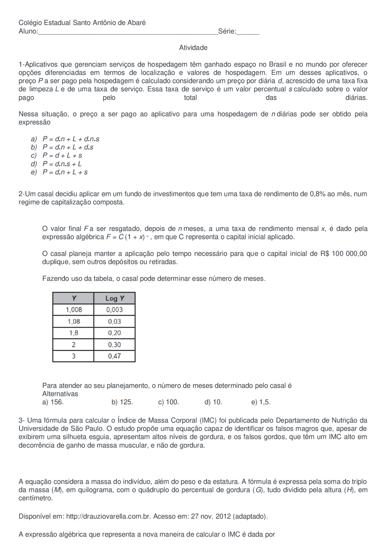 Conteúdo : Funções afim... | Exercises Mathematics | Docsity